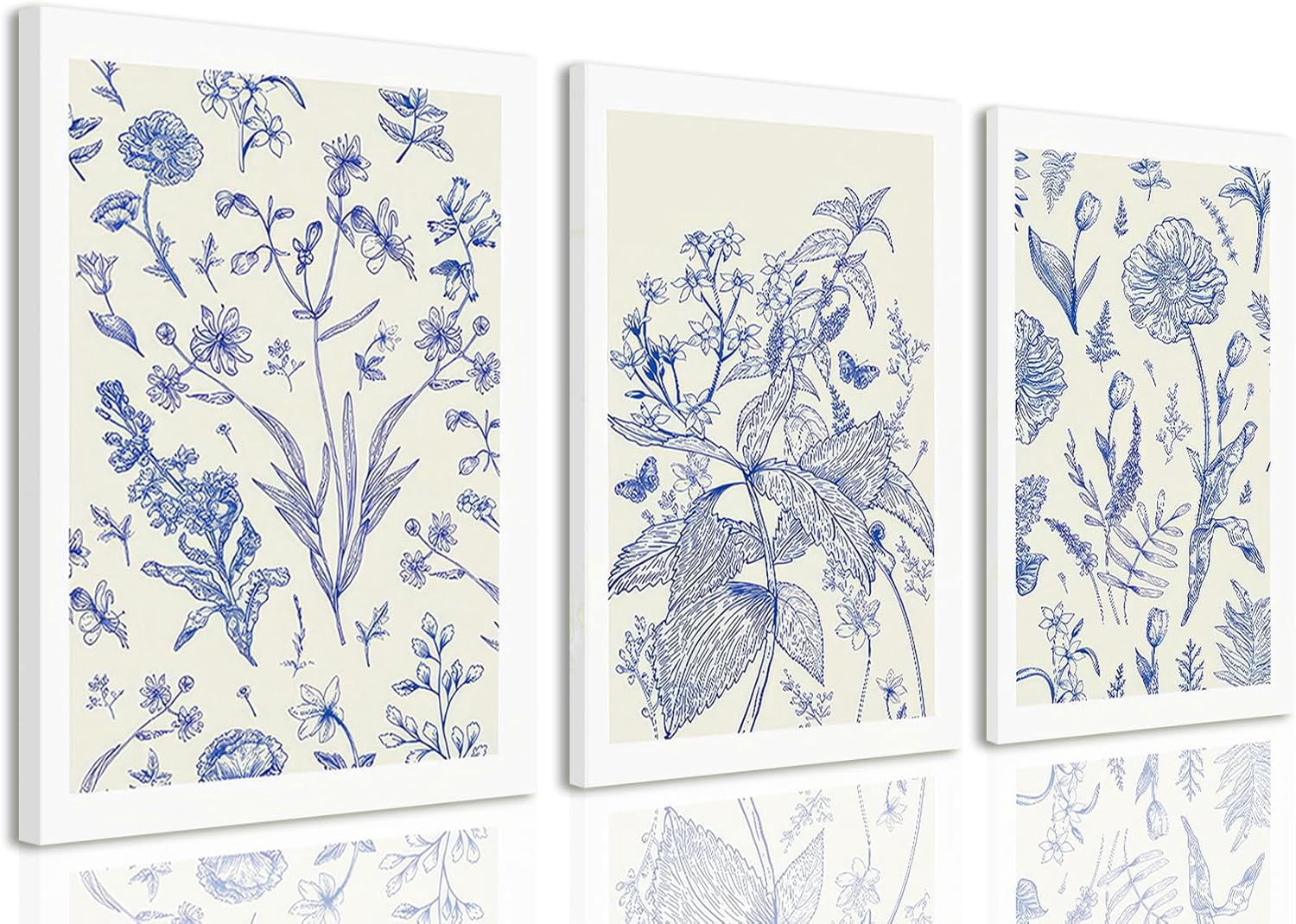 JANS.NO1 Blue White Chinoiserie Floral Poster Wall Art Navy Watercolor ...