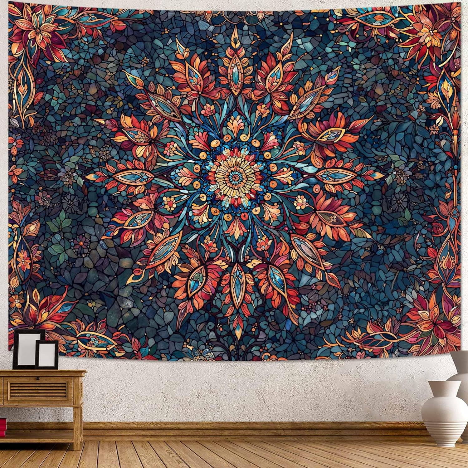 JANS.NO1 Boho Floral Mandala Tapestry for Bedroom Bohemian Flower Wall ...