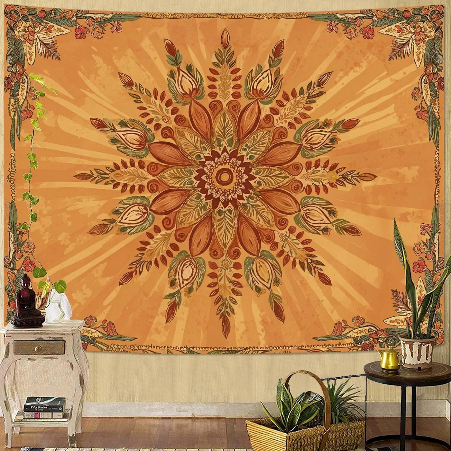 JANS.NO1 Boho Floral Mandala Tapestry for Bedroom Bohemian Flower Wall ...