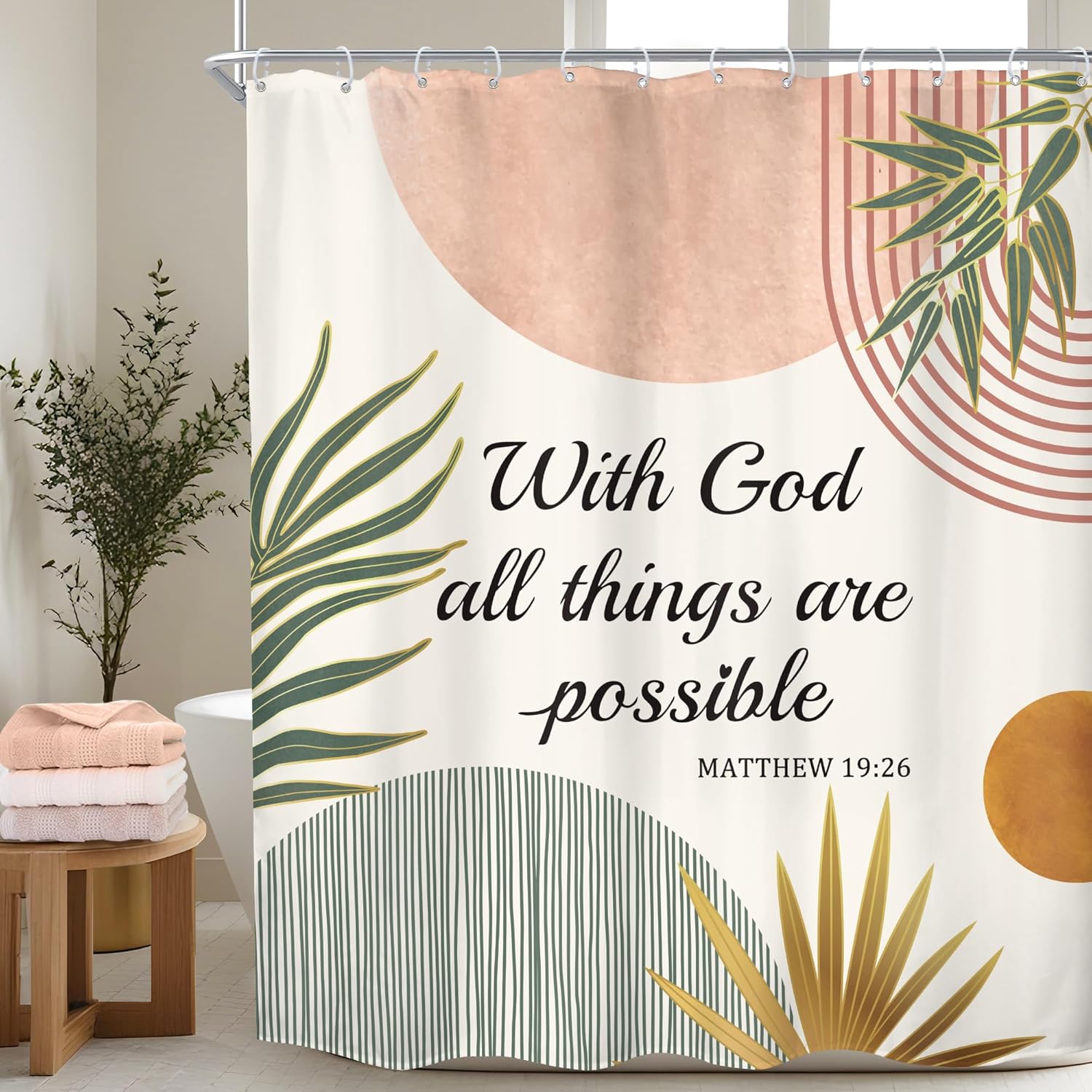 JANS.NO1 Boho Green Shower Curtain 60x72in plasticmolding（1pas）12 ...