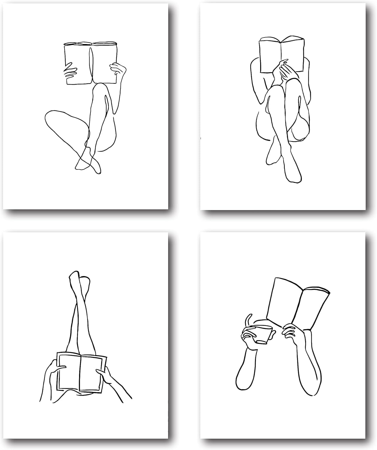 JANS.NO1 Boho Minimalist Abstract Women Reading Book Line Drawing Wall ...