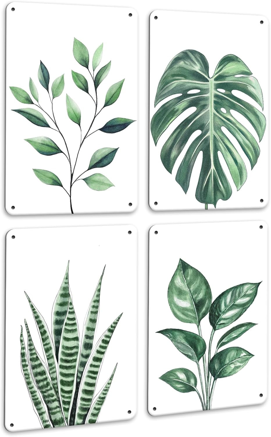 JANS.NO1 Boho Wall Metal Signs Set of 4 Vintage Botanical Prints Retro ...