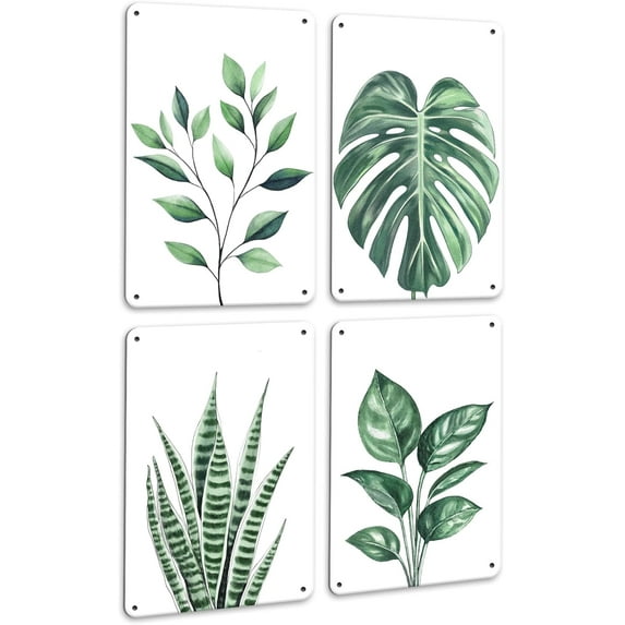 JANS.NO1 Boho Wall Metal Signs Set of 4 Vintage Botanical Prints Retro ...