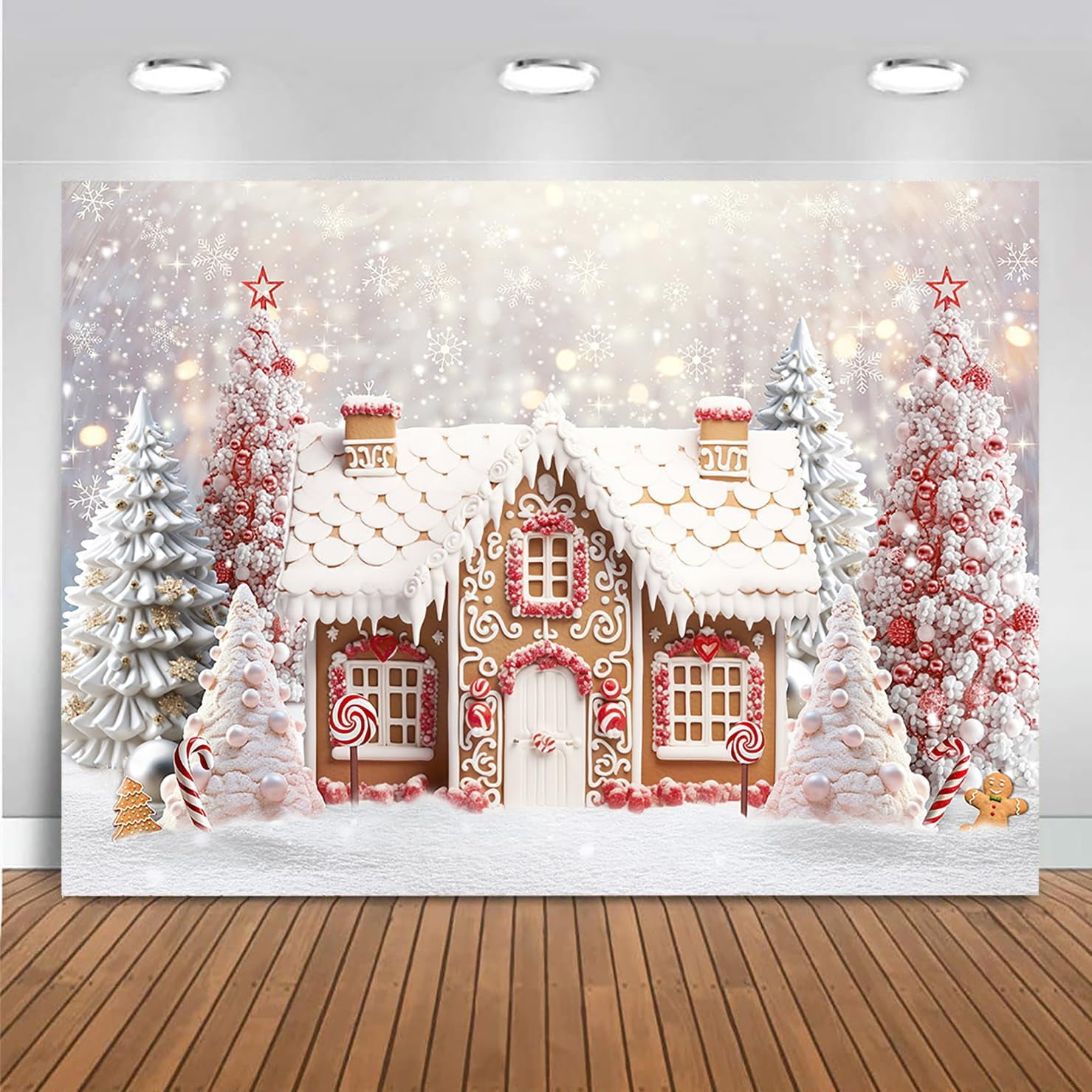 JANS.NO1 Christmas Gingerbread House Backdrop Winter Snowflake Backdrop ...