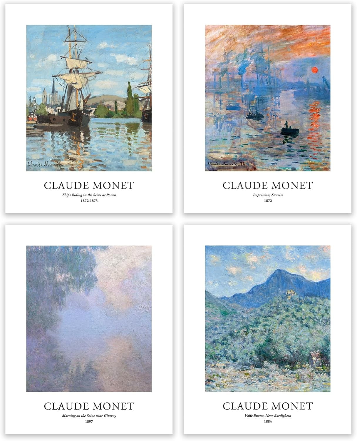 JANS.NO1 Claude Monet Art Prints, Set of 4 Wall Art, Unframed 12"x16 ...