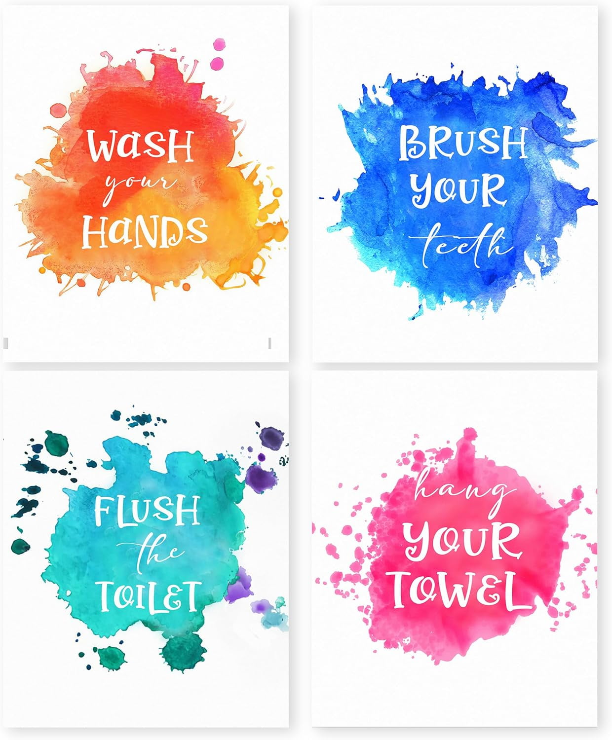 JANS.NO1 Colorful Wash Your Hands Wall Art Set of 4, Kids Bathroom ...