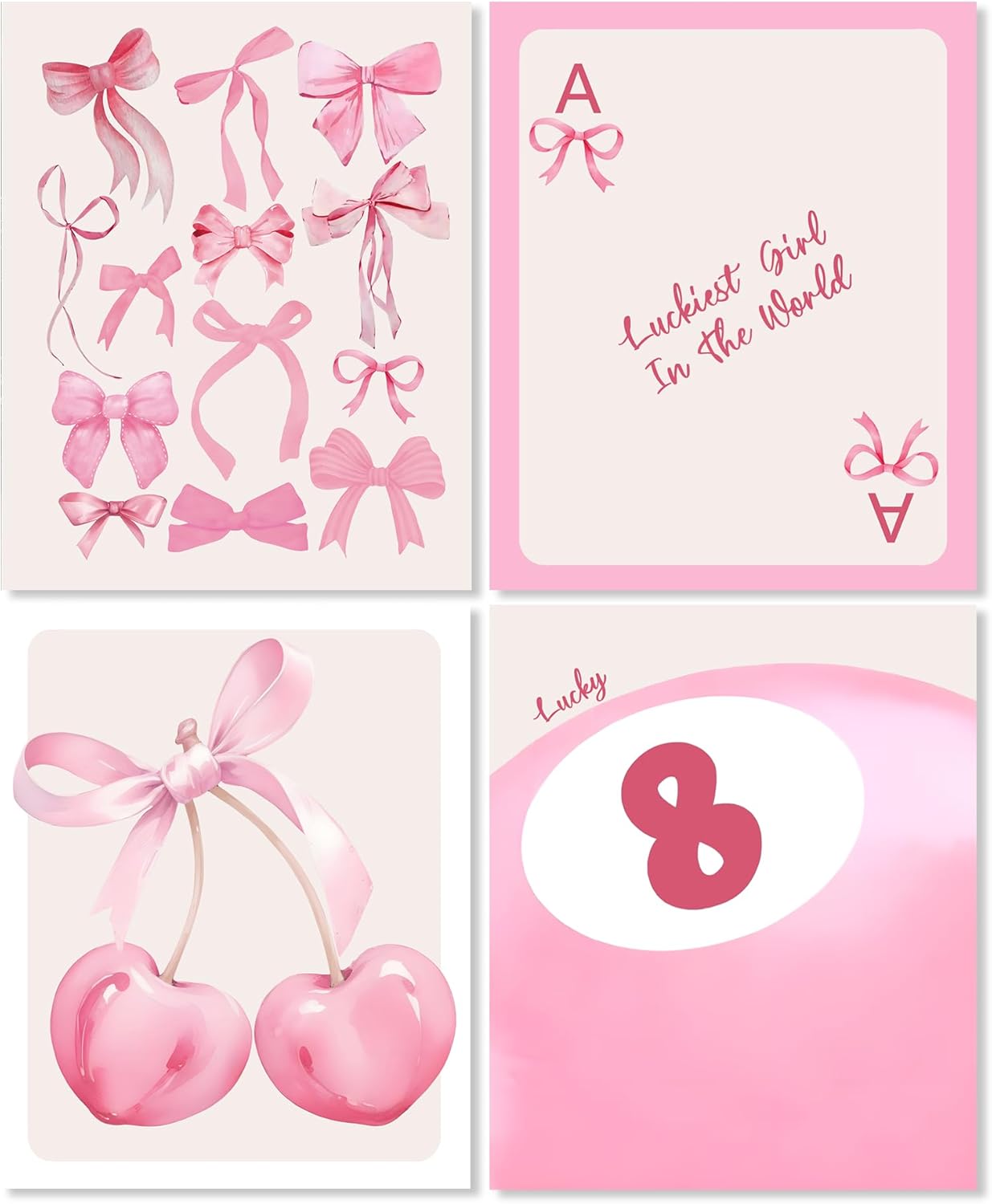 JANS.NO1 Coquette Pink Cherry Bow Preppy Wall Art Prints 20"x28" Set of ...