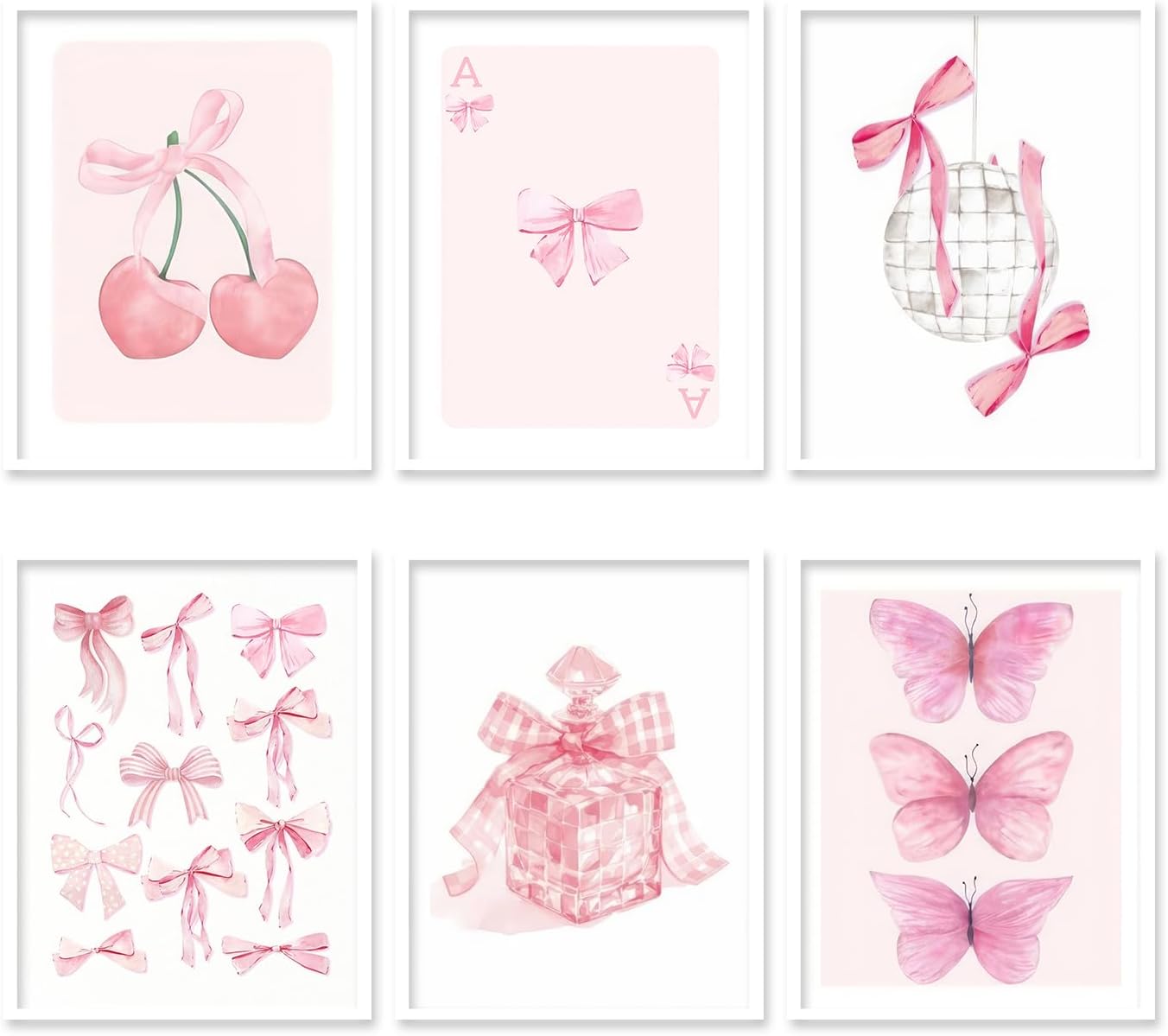 JANS.NO1 Coquette Trendy Preppy Poster Wall Art Set Of 4 Pink Cherry ...