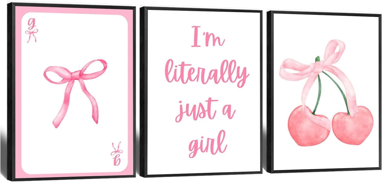 JANS.NO1 Fashion Pink Bow Wall Art Set of 3 Preppy Posters College ...