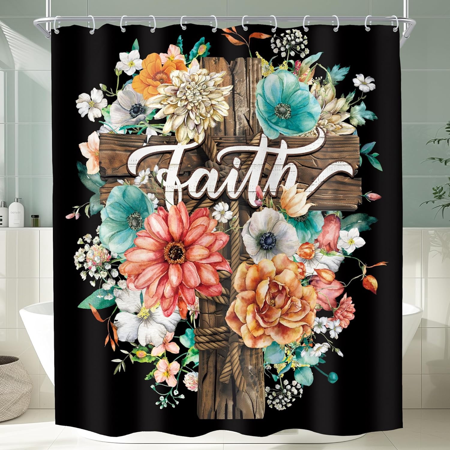 JANS.NO1 Floral Christian Shower Curtain for Bathroom Decor 60x72in ...