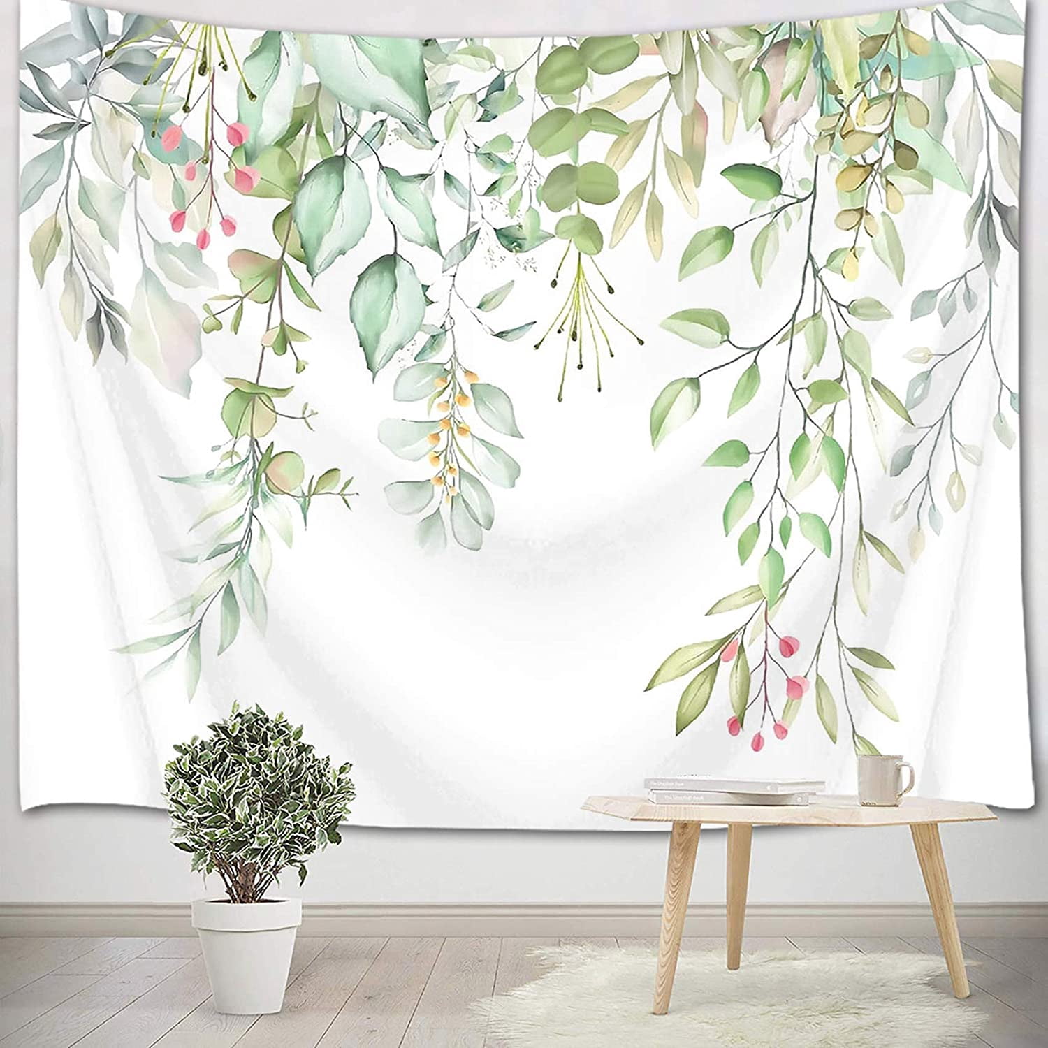 JANS.NO1 Green Leaf Tapestry Wall Hanging Tropical Plant Watercolor ...