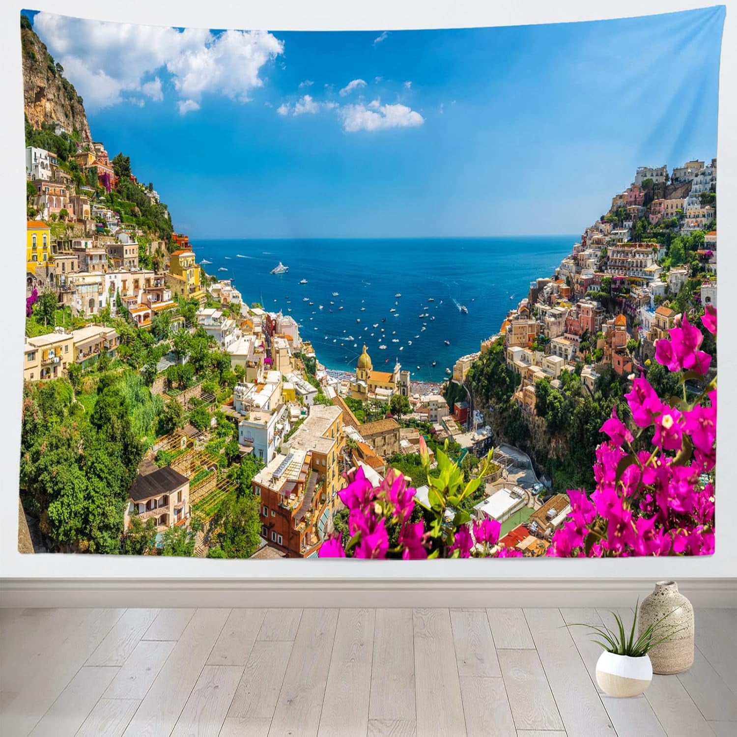 JANS.NO1 Italian Amalfi Coast Tapestry Famous Positano Town Sea View ...