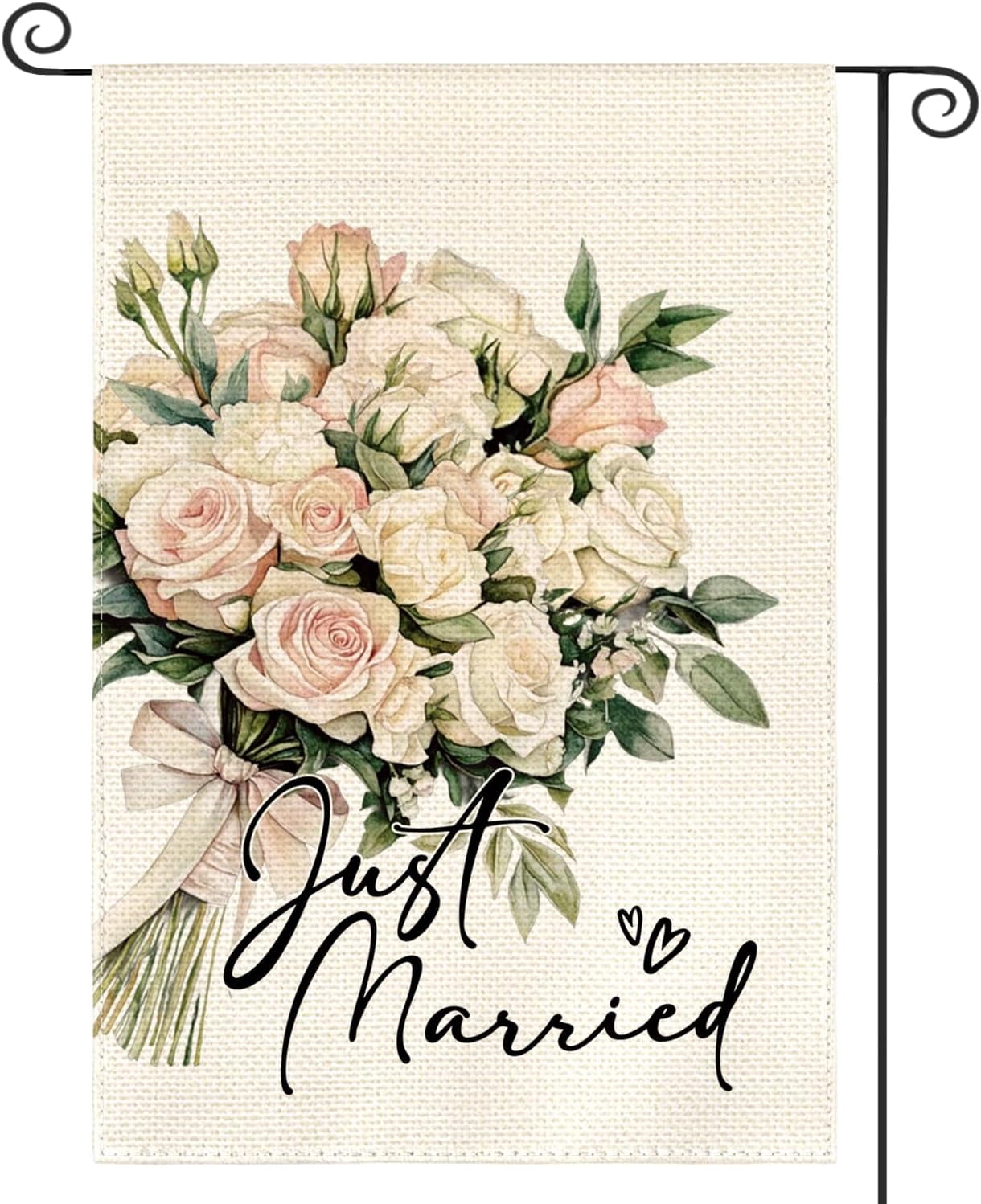 JANS.NO1 Just Married Wedding Garden Flag Double Sided Outside, Floral ...