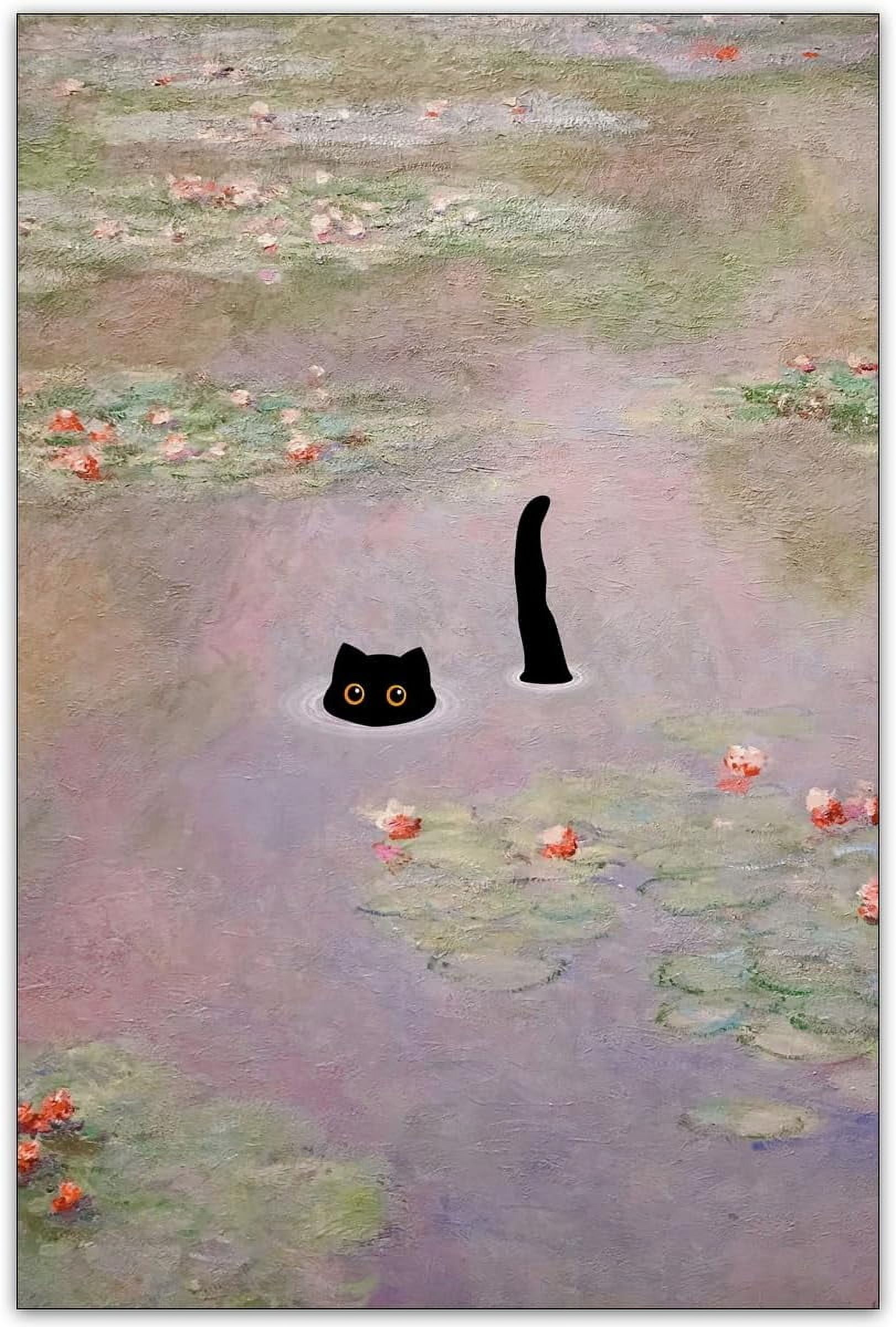 JANS.NO1 Lily Cat Poster Vintage Black Cat Wall Funny Canvas Picture ...
