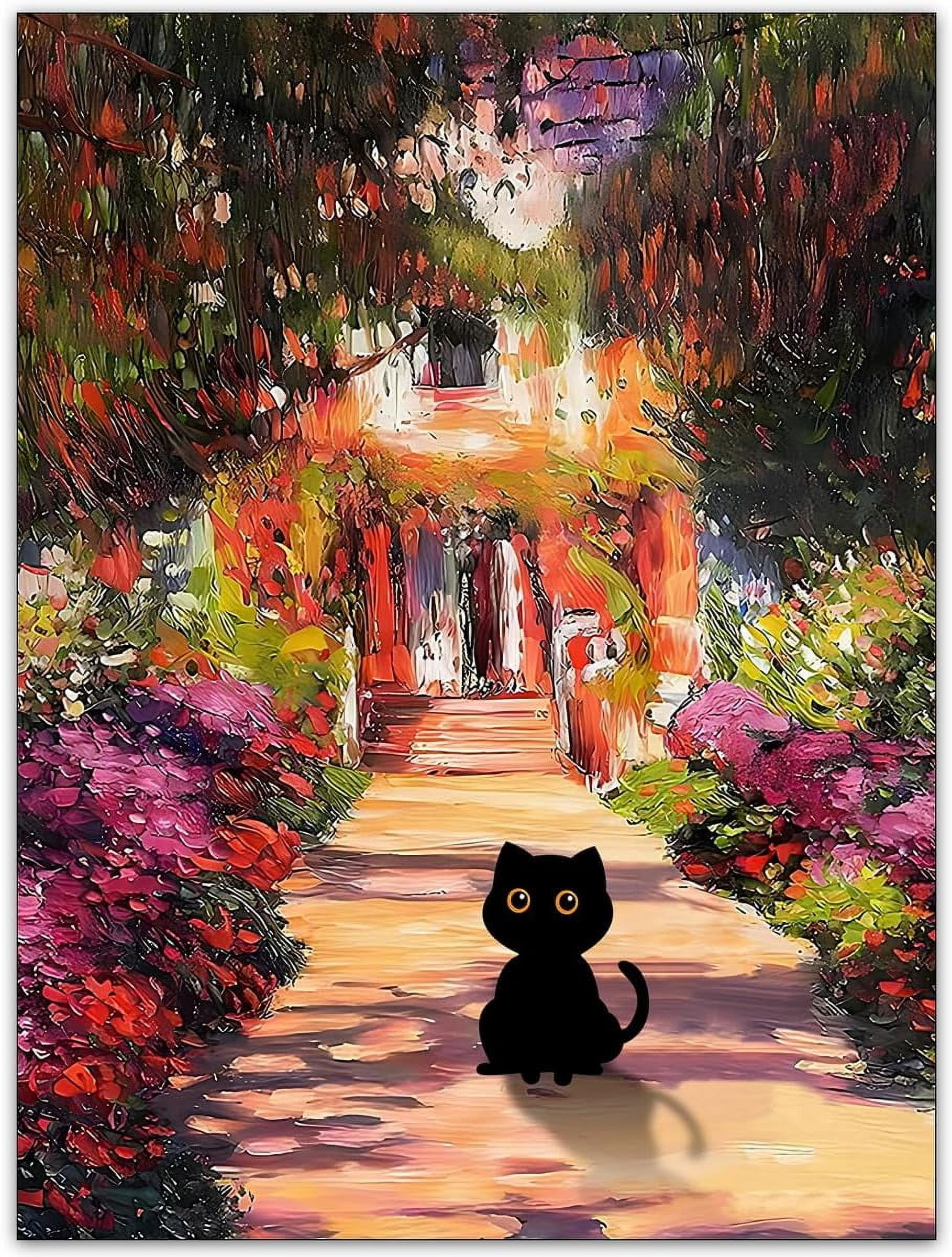 JANS.NO1 Lily Cat Poster Vintage Black Cat Wall Funny Canvas Picture ...