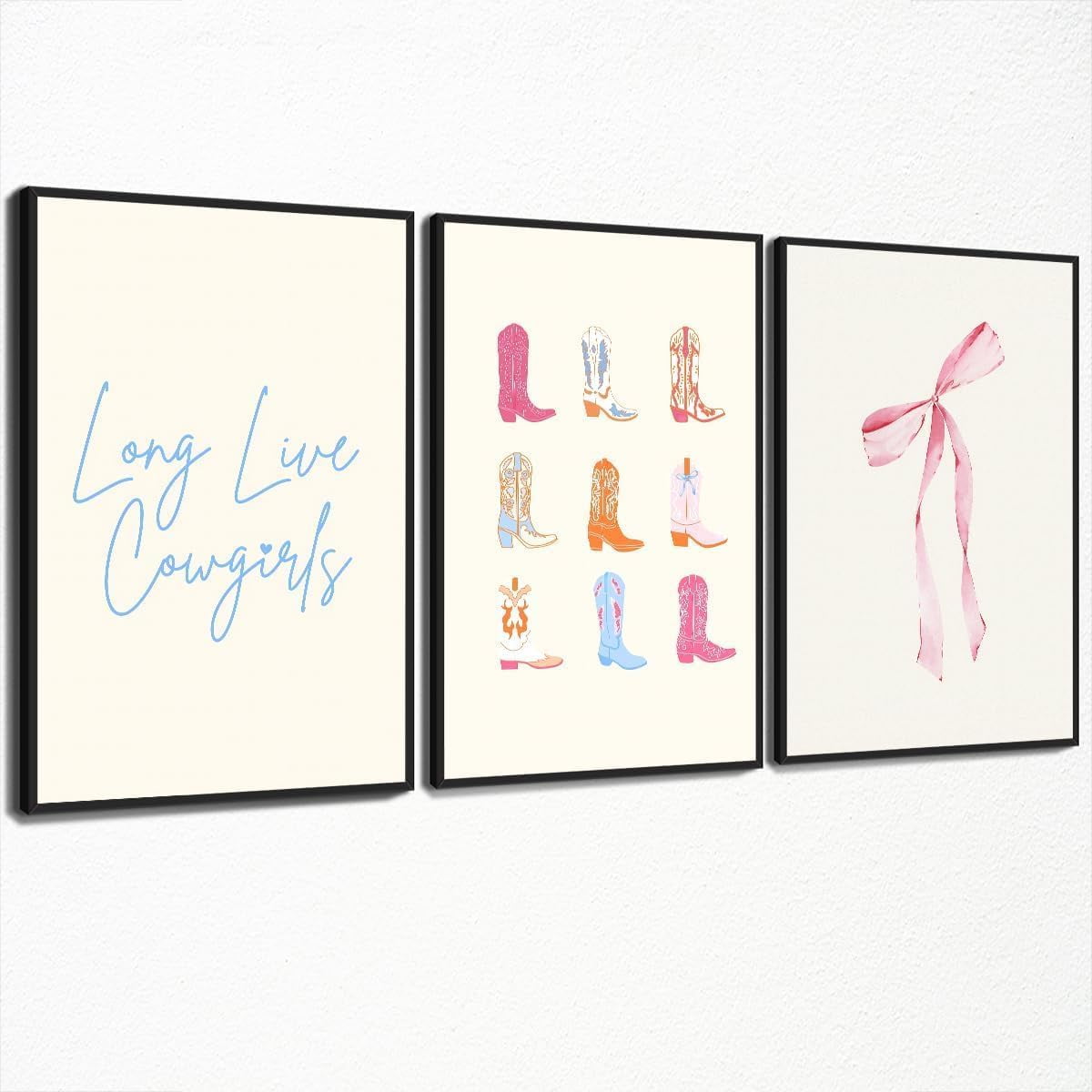 JANS.NO1 Preppy Bow Canvas Wall Art Beige Coquette Poster Prints Set of ...