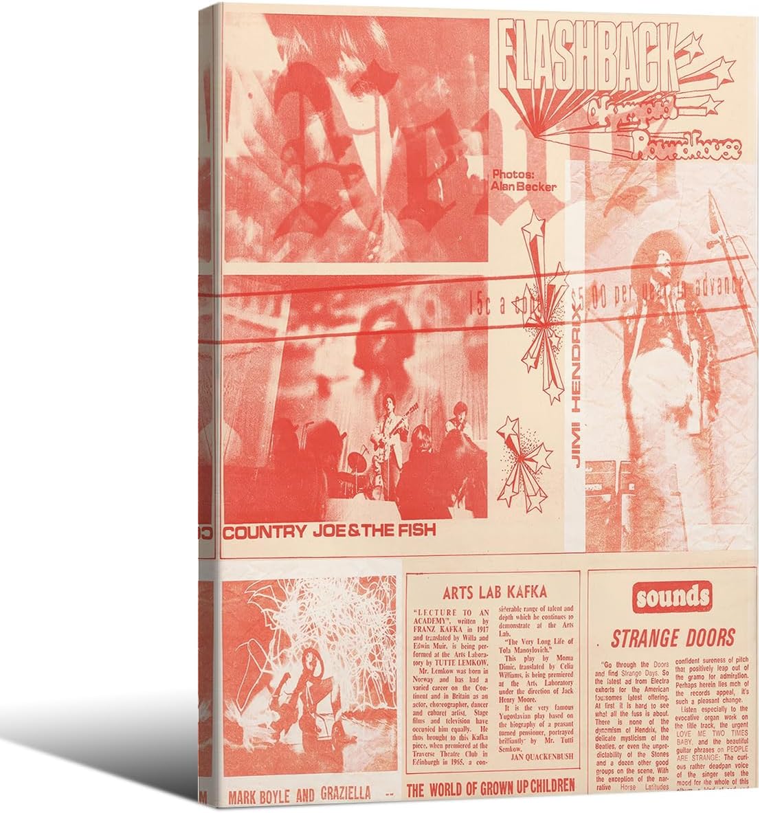 JANS.NO1 Retro Red Newspaper Wall Art Vintage Posters 60s 70s Hippie ...