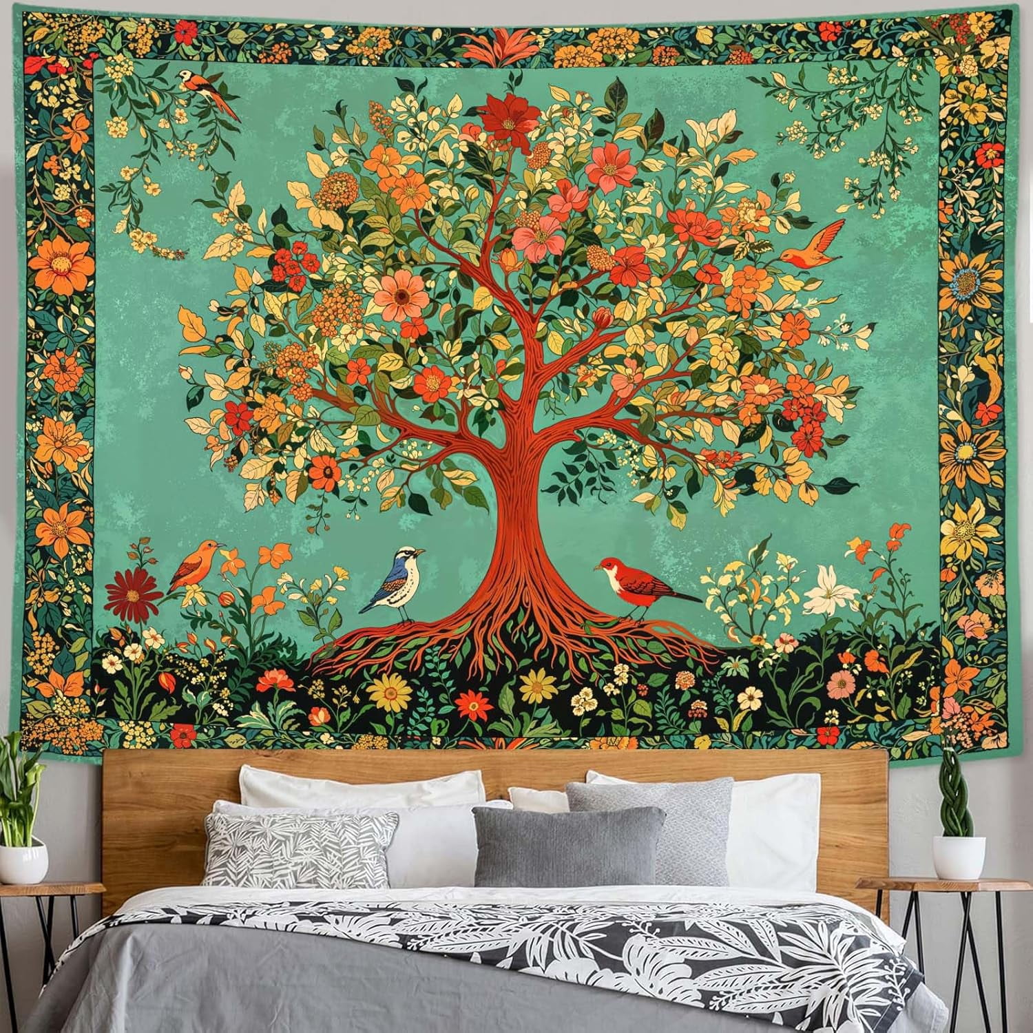 JANS.NO1 Tree of Life Tapestry Vintage Nature Green Plant Floral ...