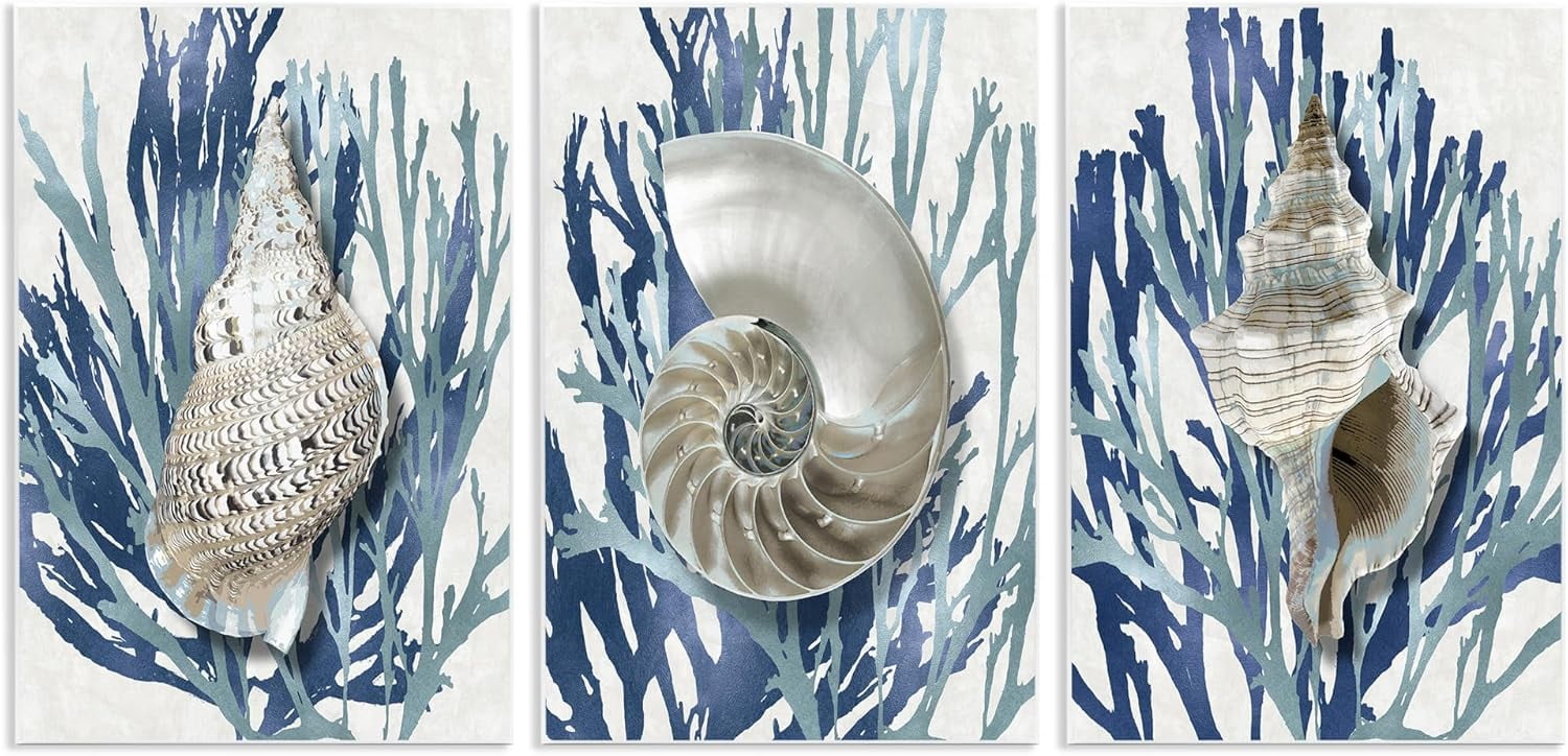 JANS.NO1 Trio of Shell Coral Blue Beach Design, Designed by Caroline ...