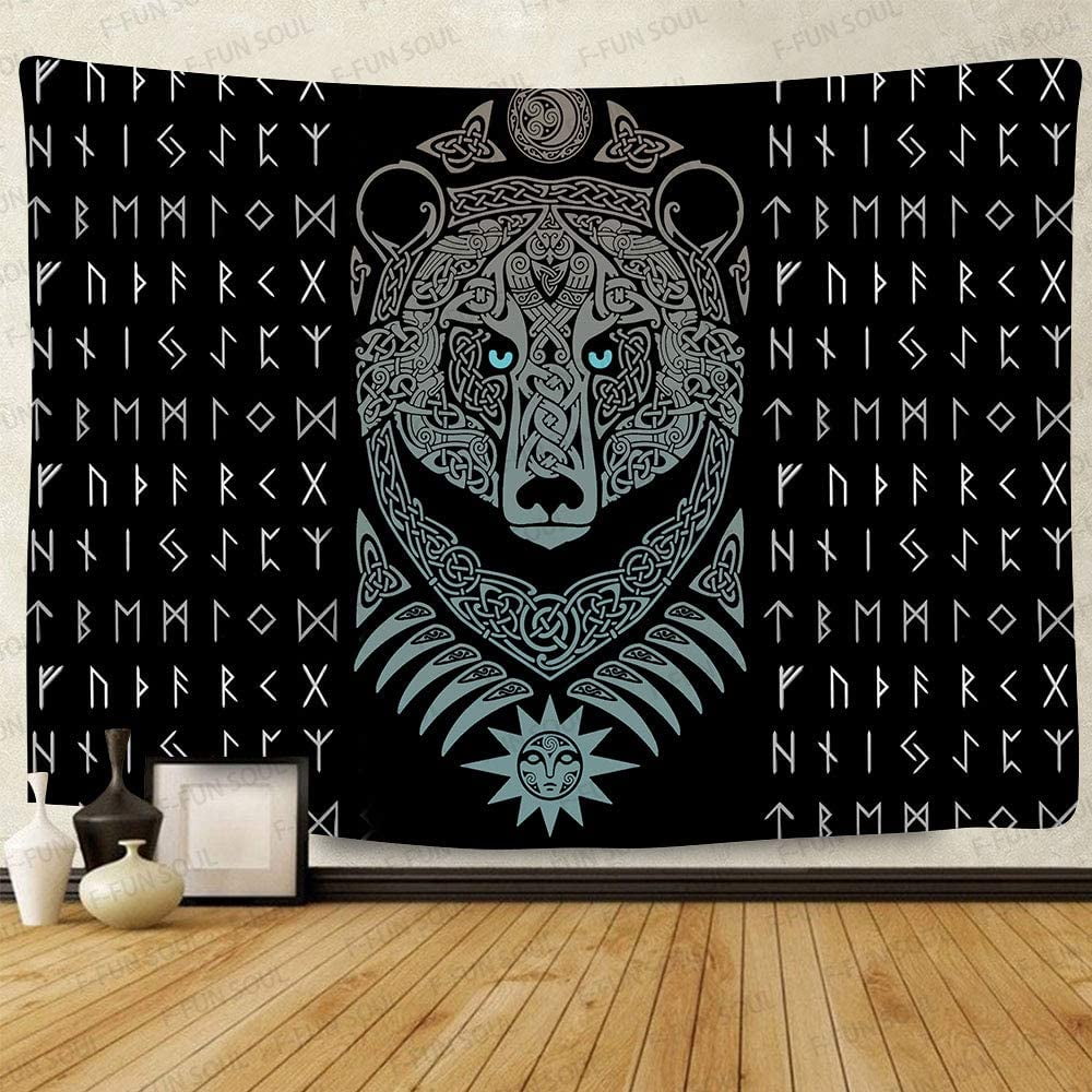 JANS.NO1 Vikings Tapestries for Men Viking Wolf Tapestry Bokeh Runes ...