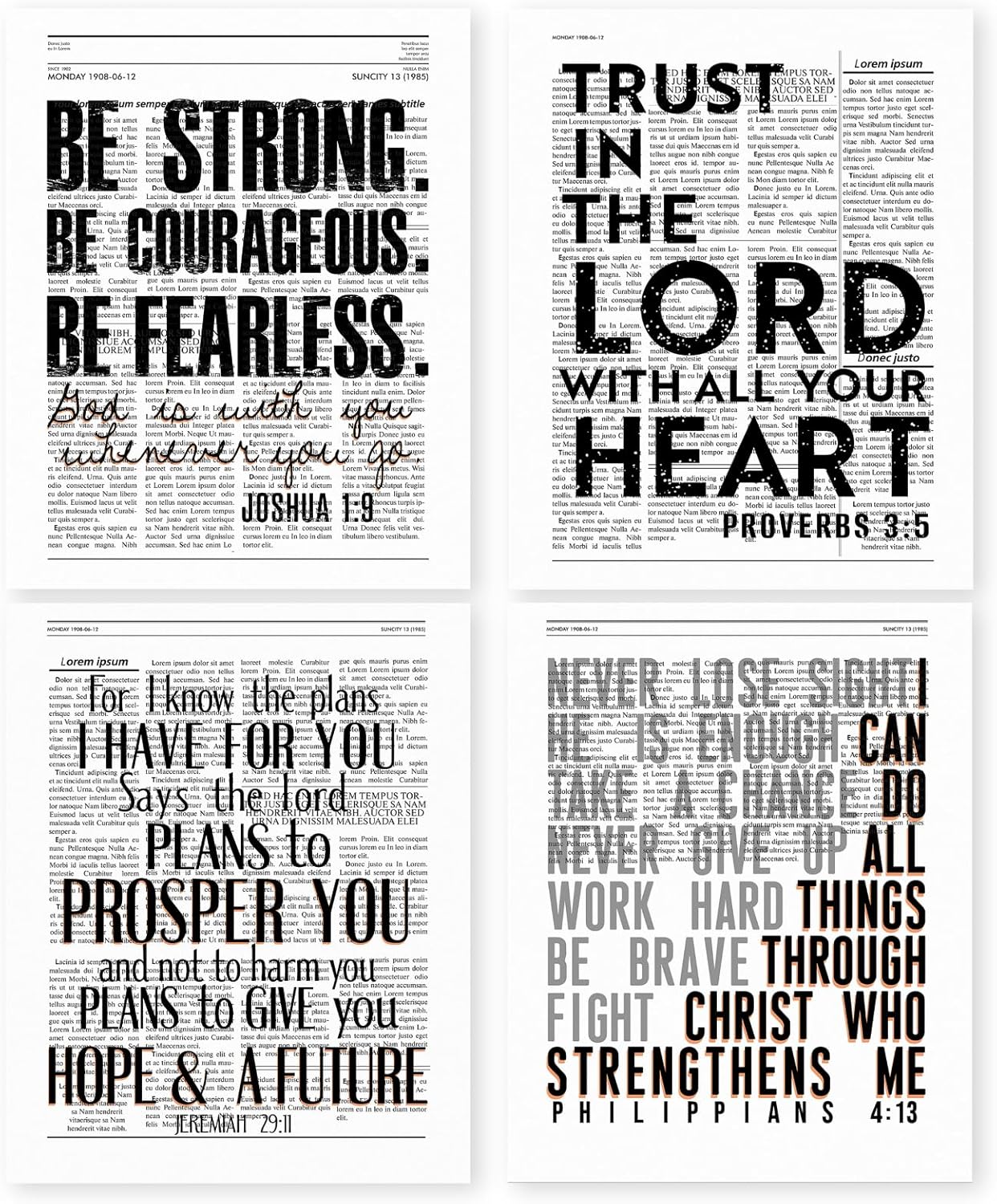JANS.NO1 Vintage Bible Verses Christian Office Wall Art Poster Set of 4 ...