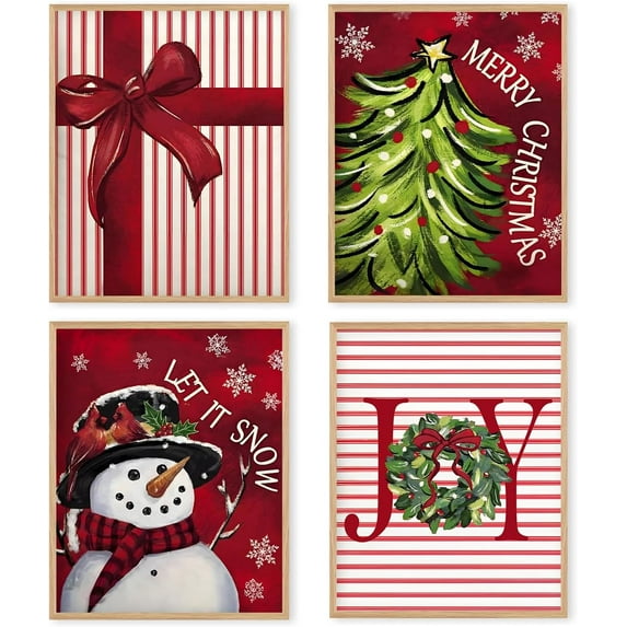 JANS.NO1 Vintage Christmas Unframed Wall Art Prints,Rustic Snowman Deer ...