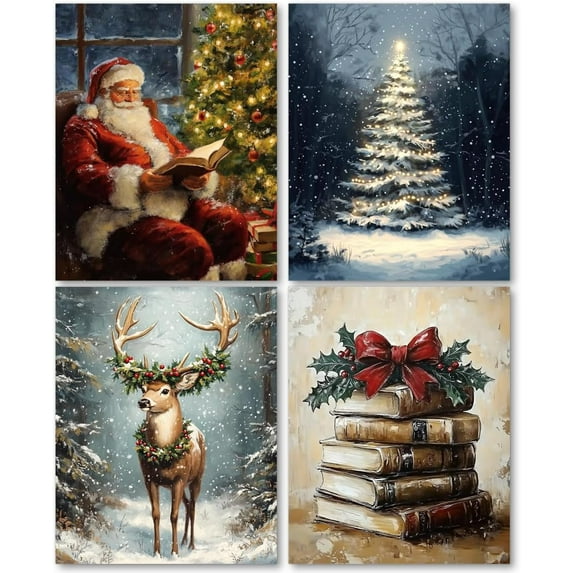 JANS.NO1 Vintage Purple Christmas Wall Art Prints Set of 4 Unframed ...