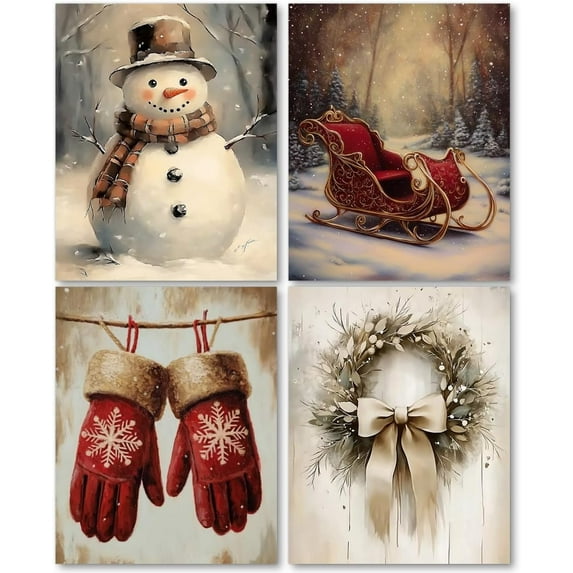 JANS.NO1 Vintage Purple Christmas Wall Art Prints Set of 4 Unframed ...