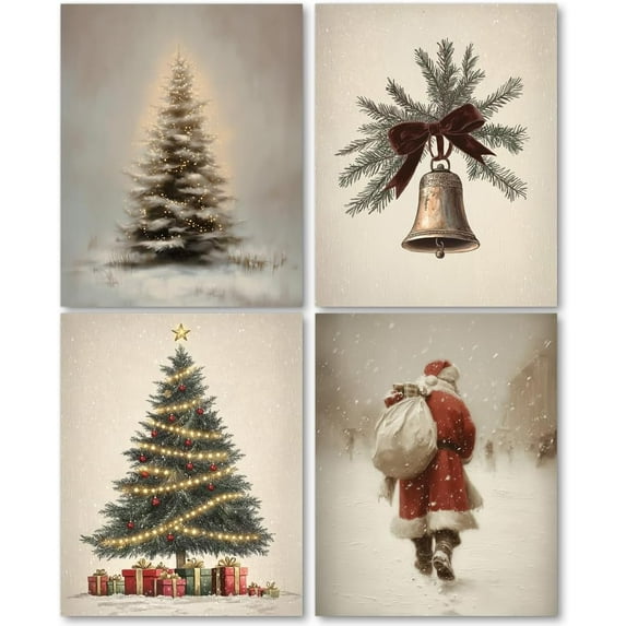 JANS.NO1 Vintage Purple Christmas Wall Art Prints Set of 4 Unframed ...