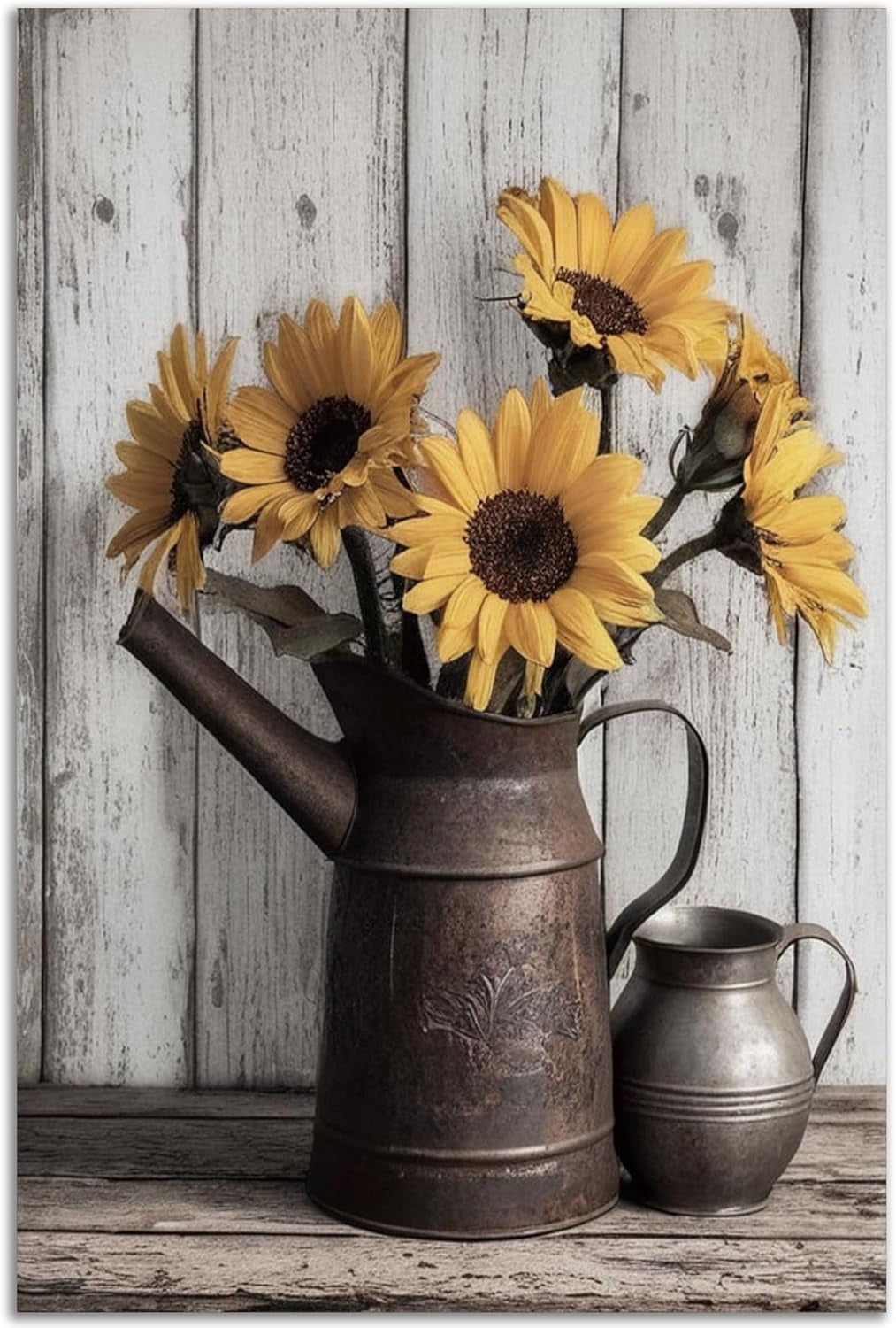JANS.NO1 Vintage Sunflowers Poster, Rustic Flower Wall Art Canvas Print ...