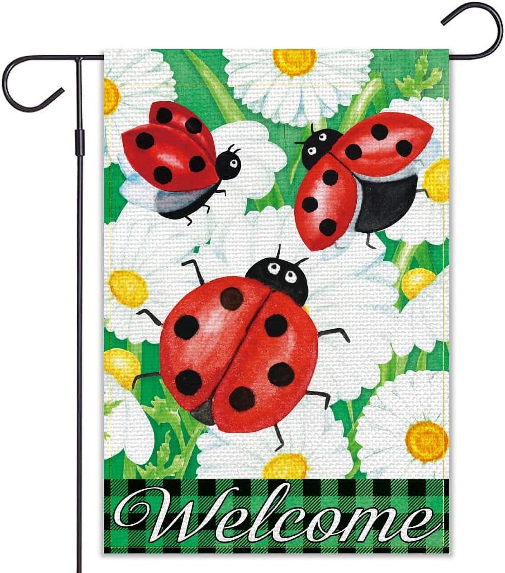 JANS.NO1 Welcome Ladybug Garden Flag Vertical Double Sided Black ...