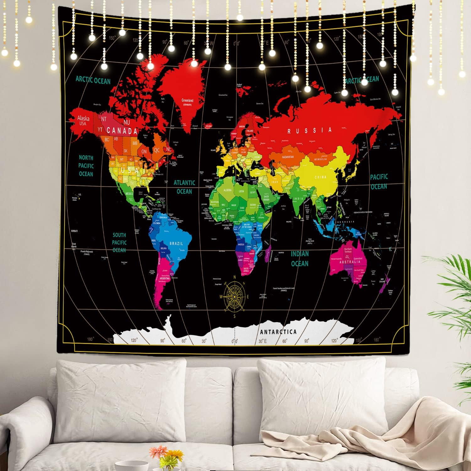 JANS.NO1 World Map Tapestry Wall Hanging for Kids Student, Vintage ...