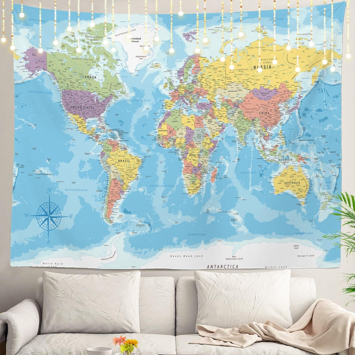 JANS.NO1 World Map Tapestry Wall Hanging for Kids Student, Vintage ...