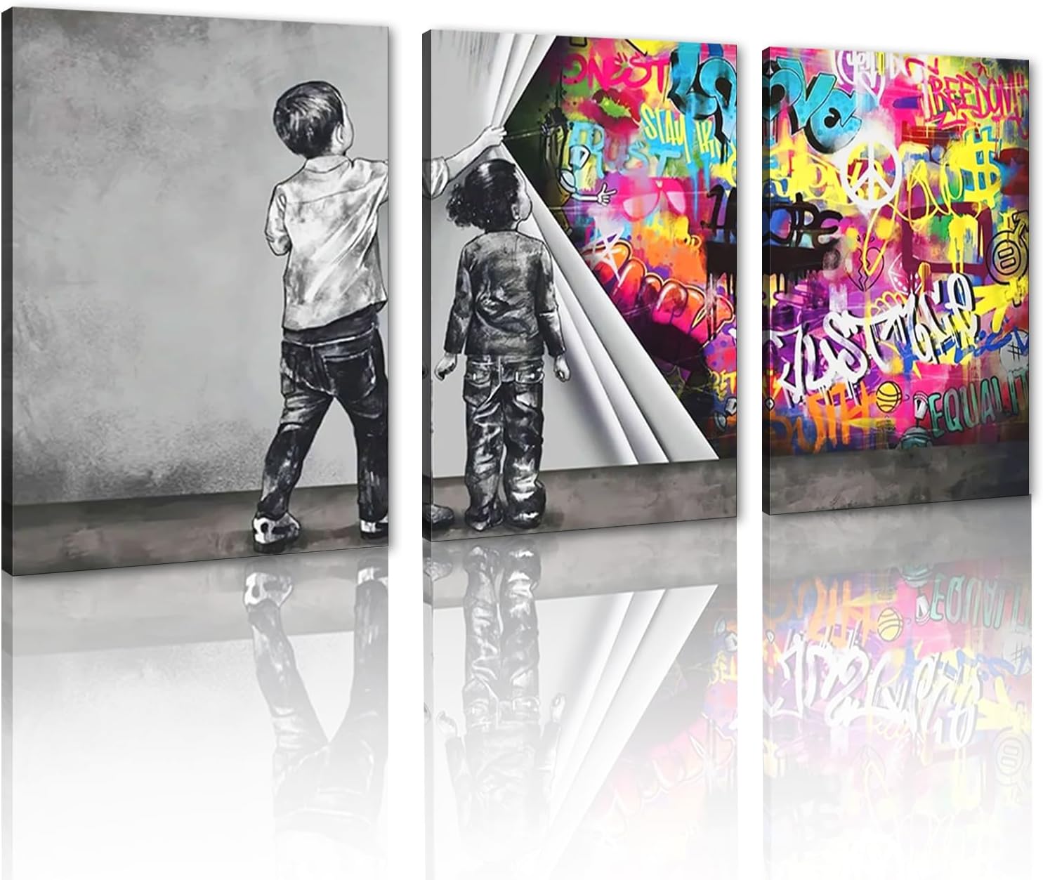 JANS.NO1 Colorful Graffiti Street Canvas Wall Art Banksy Wall Art ...