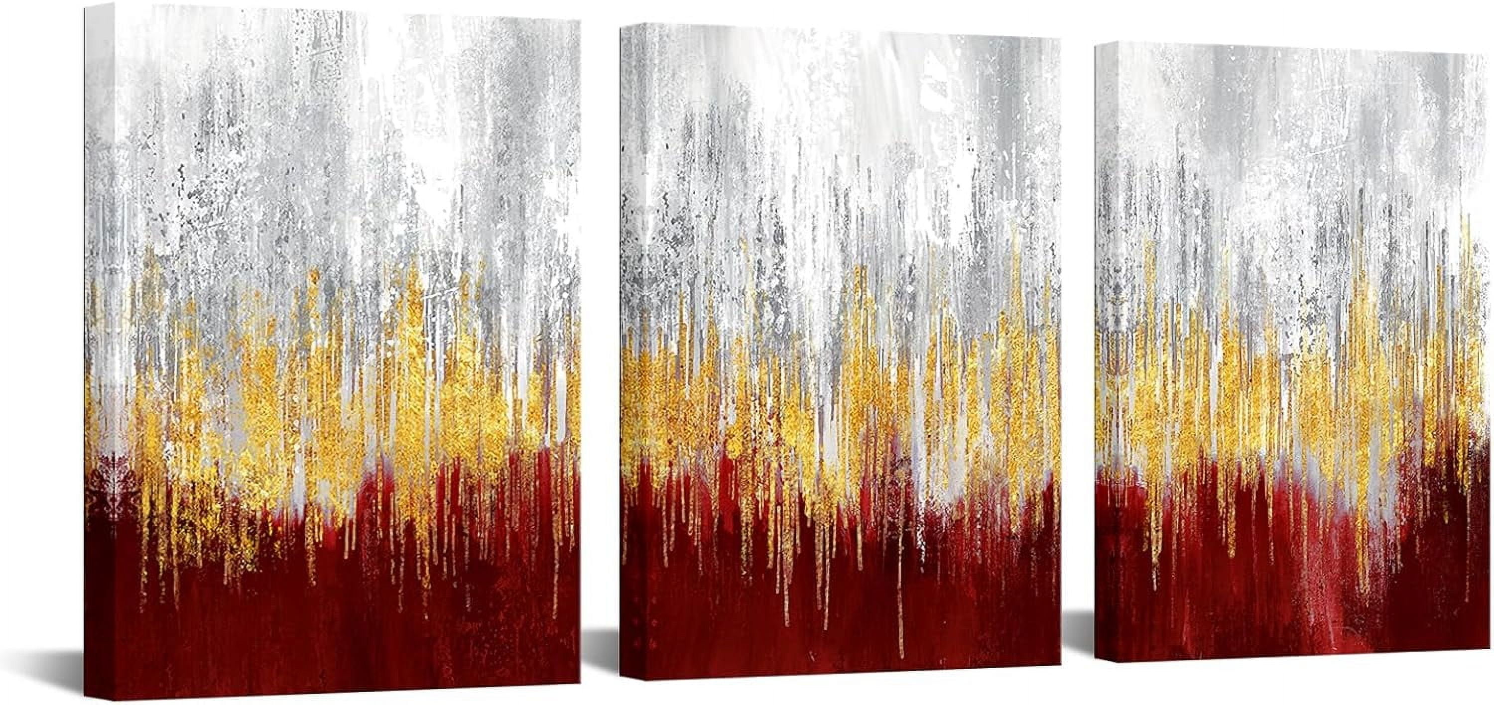 JANS.NO1 s Dark Red and Gold Abstract Canvas Wall Art Modern Gold Foil Grey Artwork Luxury ...