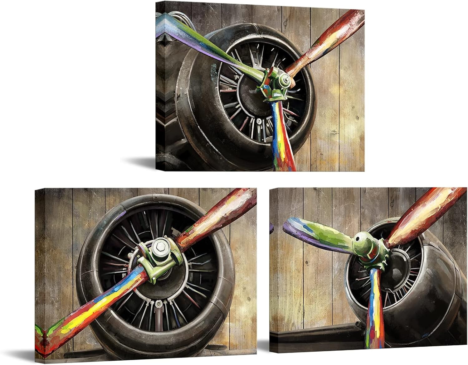 JANS.NO1 s Vintage Airplane Propeller Canvas Wall Art Plane Engine ...