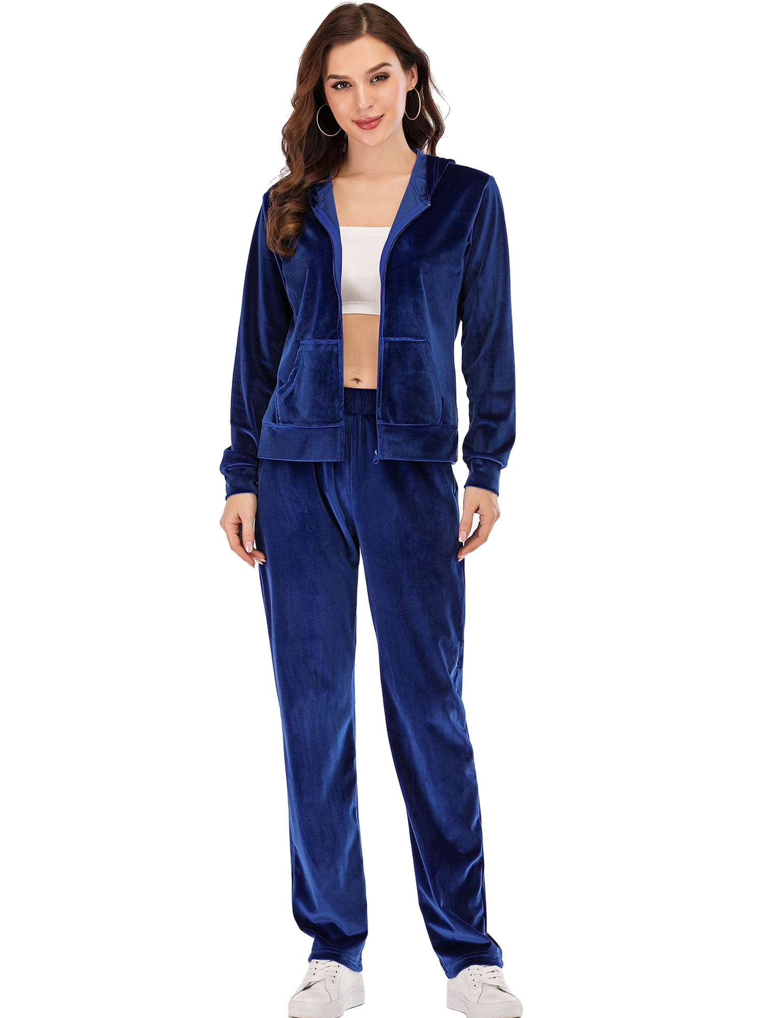 JANSION Velvet Tracksuit for Women Set 2 Piece Soft Joggers Velour ...