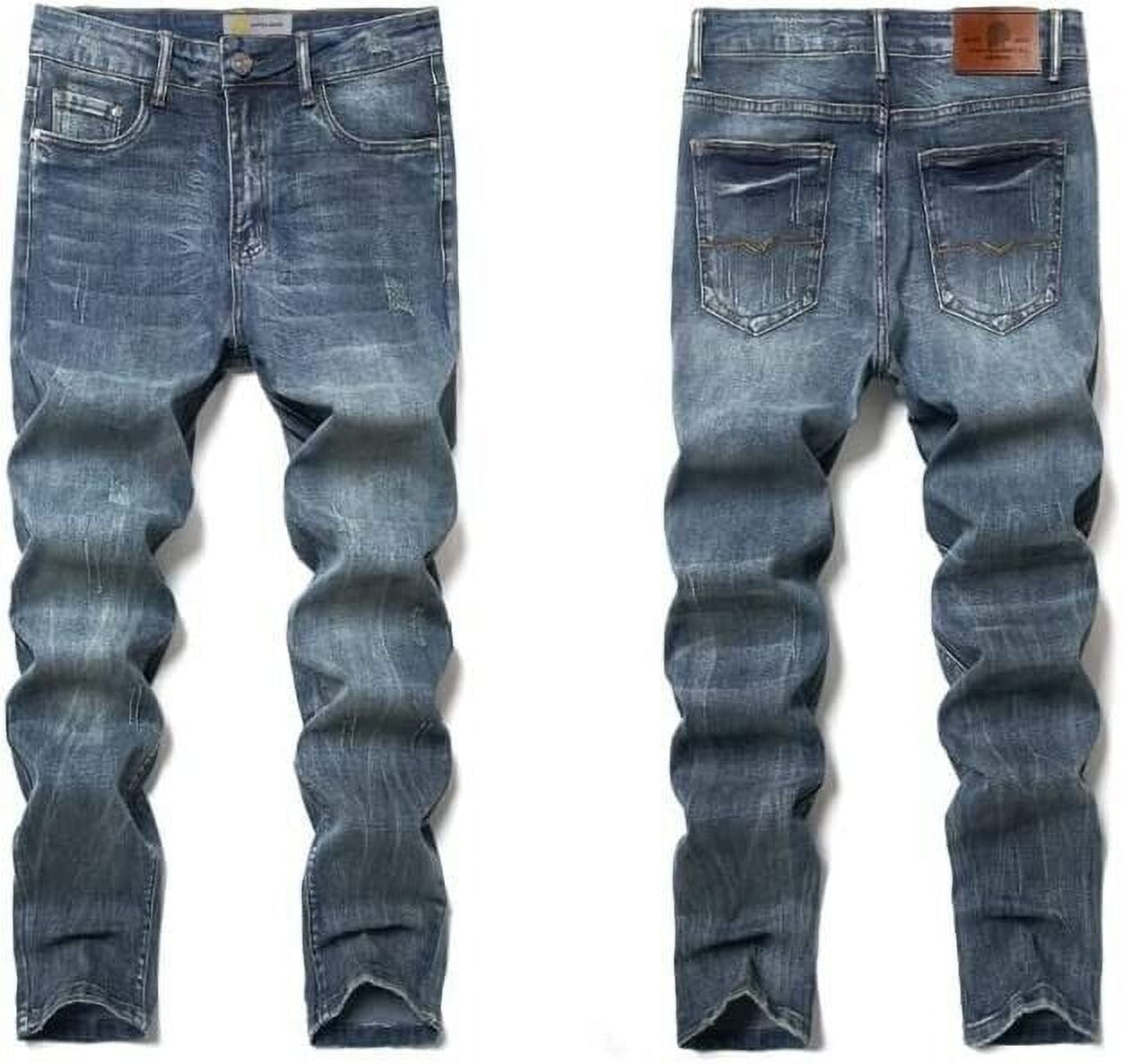 JANTTAWEAR New Regular Straight Men Jeans Denim Ripped Elastic Jeans ...