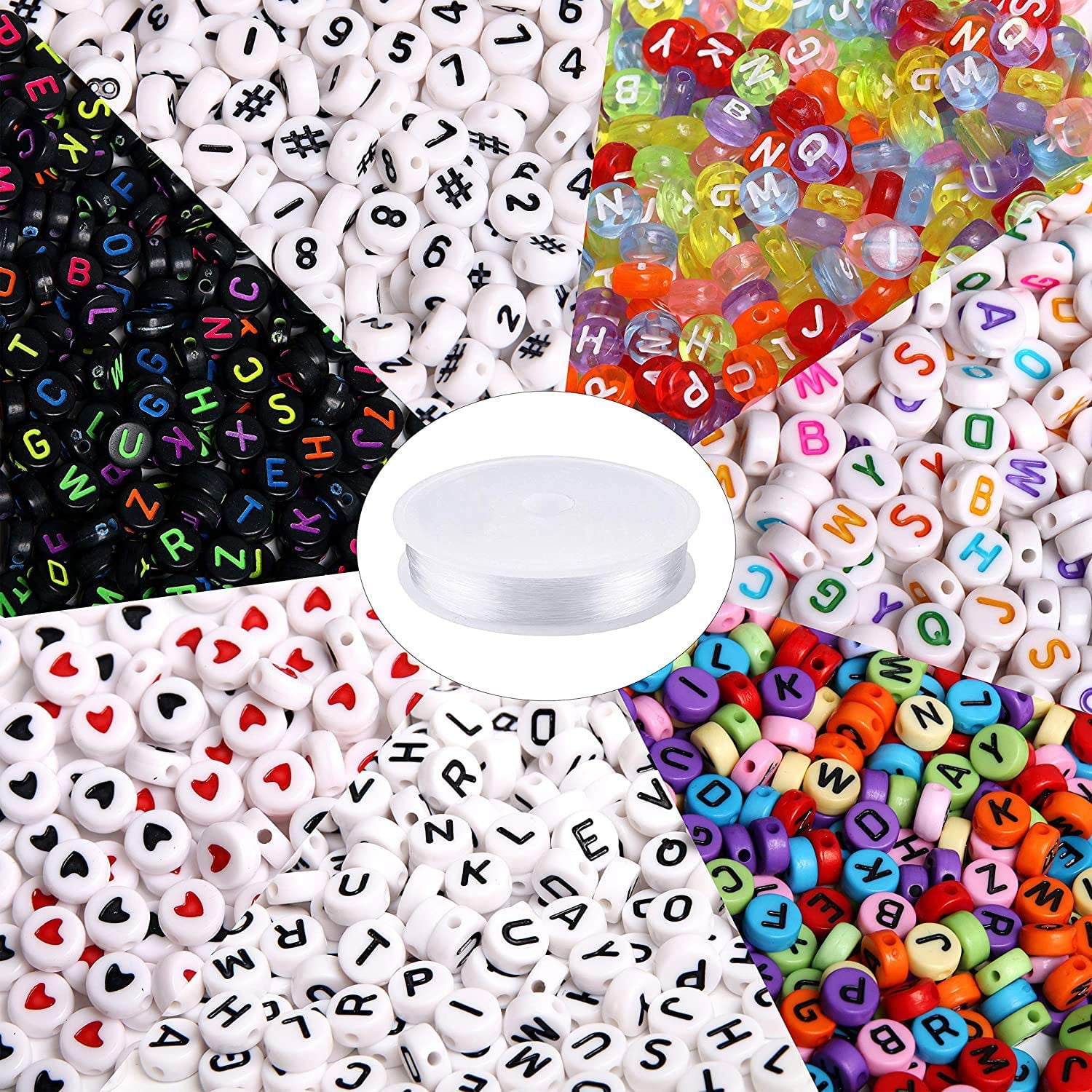 JANYUN 1900pcs ABC Craft, 7 Colors Letter Beads, Acrylic Alphabet Beads ...