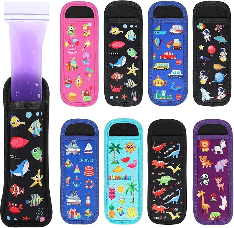 JANYUN 8 Pack Popsicle Holder for Kids, Cute Cartoon Dinosaur Shark Ice ...