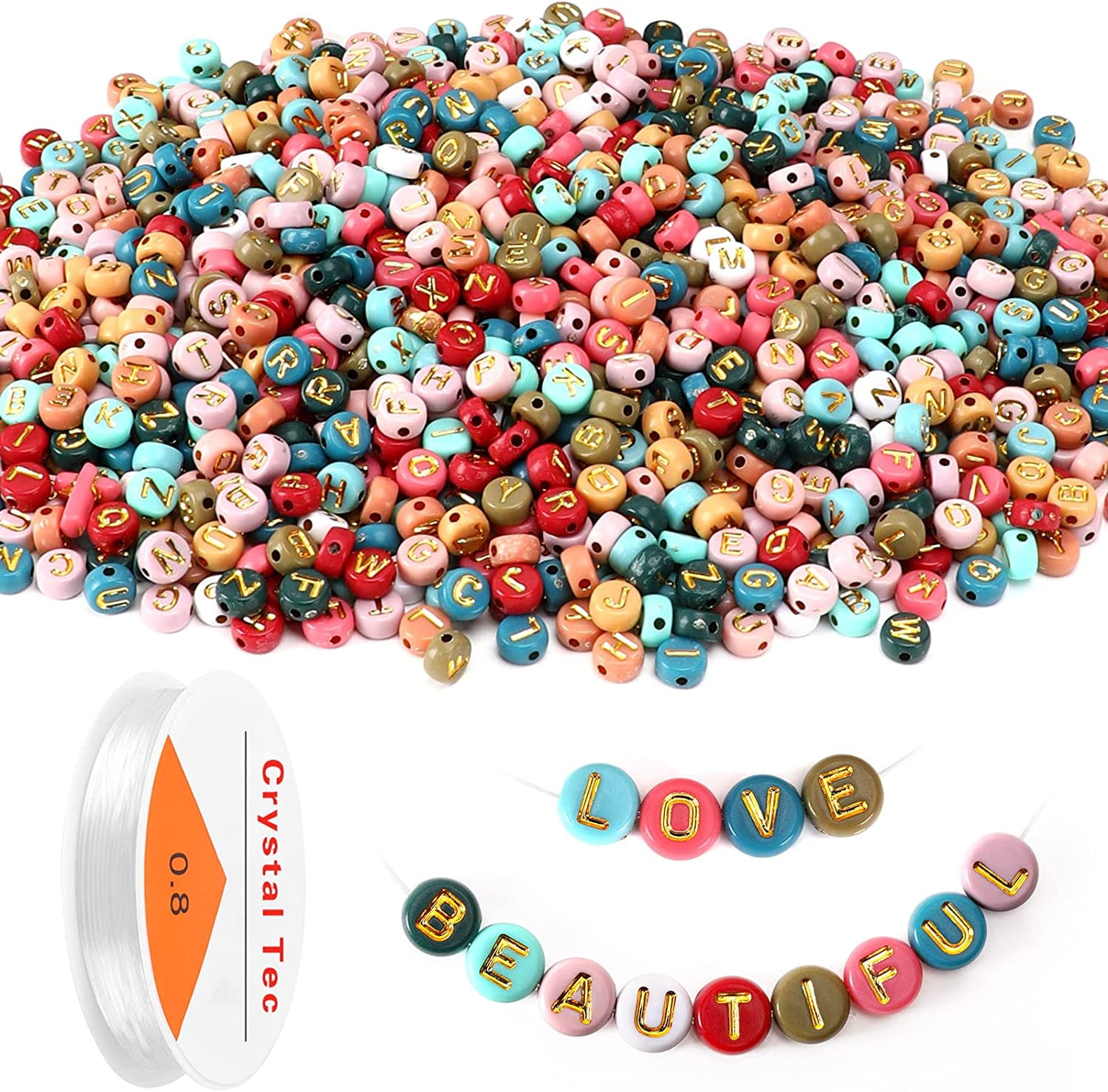 JANYUN Multicolor Acrylic Alphabet Loose Bead, 4 x 7 mm, (1900 Count ...