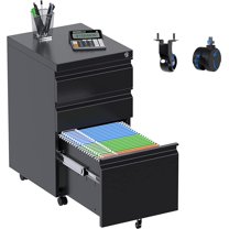 3-Drawer Mobile File Cabinets Rolling Metal Filing Cabinet for Legal ...