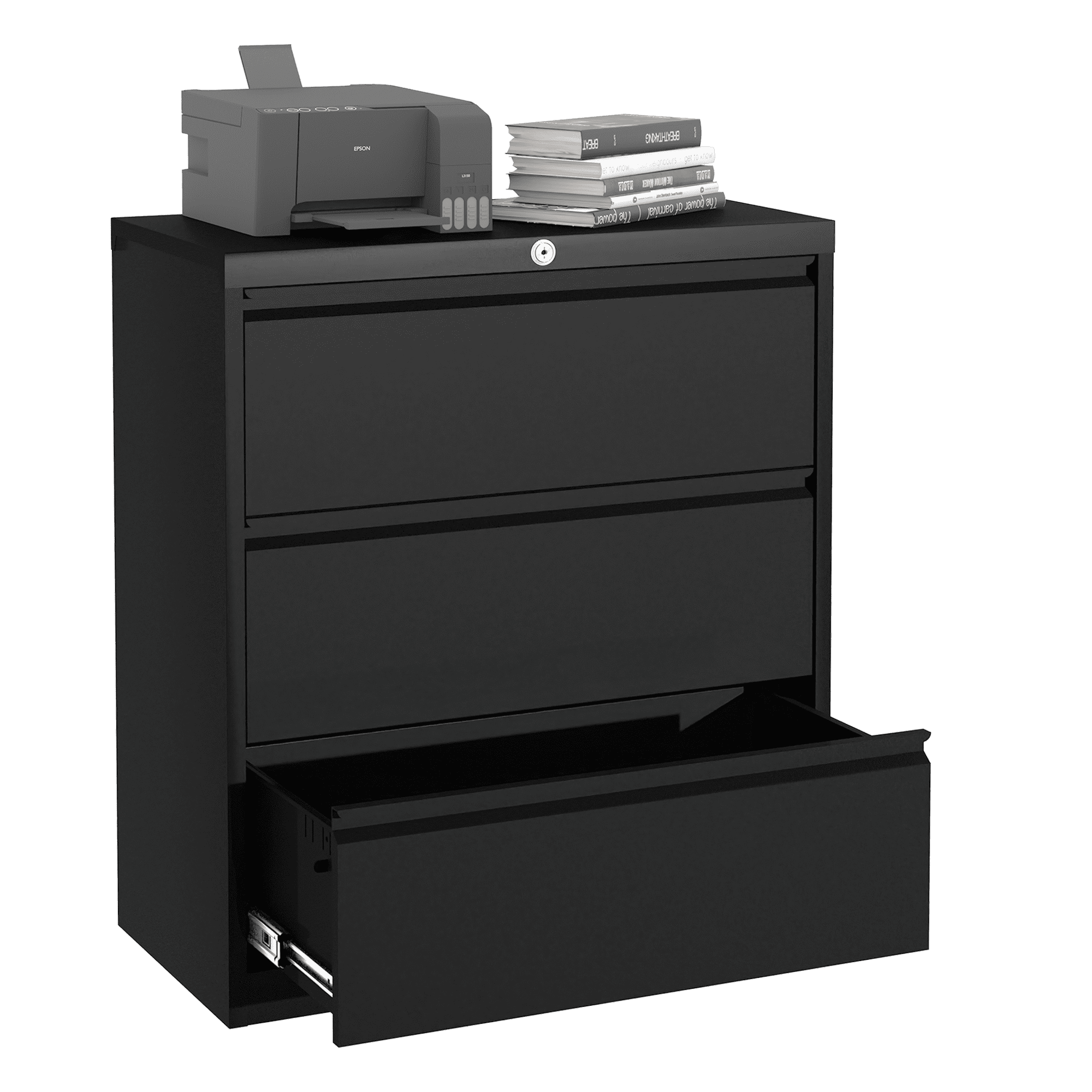 JAORD Black Lateral Filing Cabinet, Metal Filing Cabinet with 3 Drawer ...