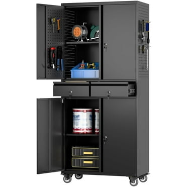 2 Door Tool Cabinets for Garage, Lockable Metal Storage Cabinet with ...