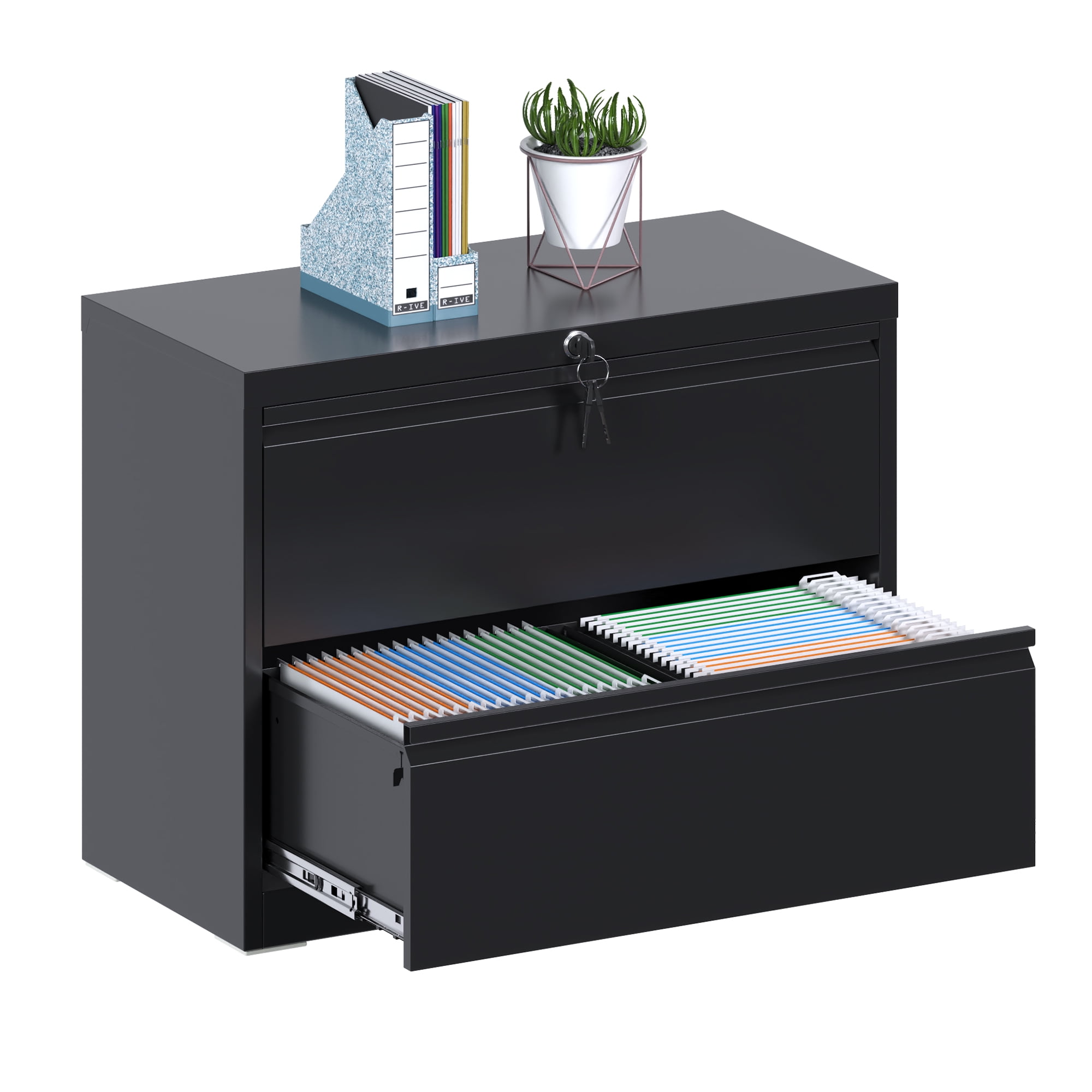 JAORD Lateral Filing Cabinet with Lock, 2-Drawer Metal Wide Lateral ...