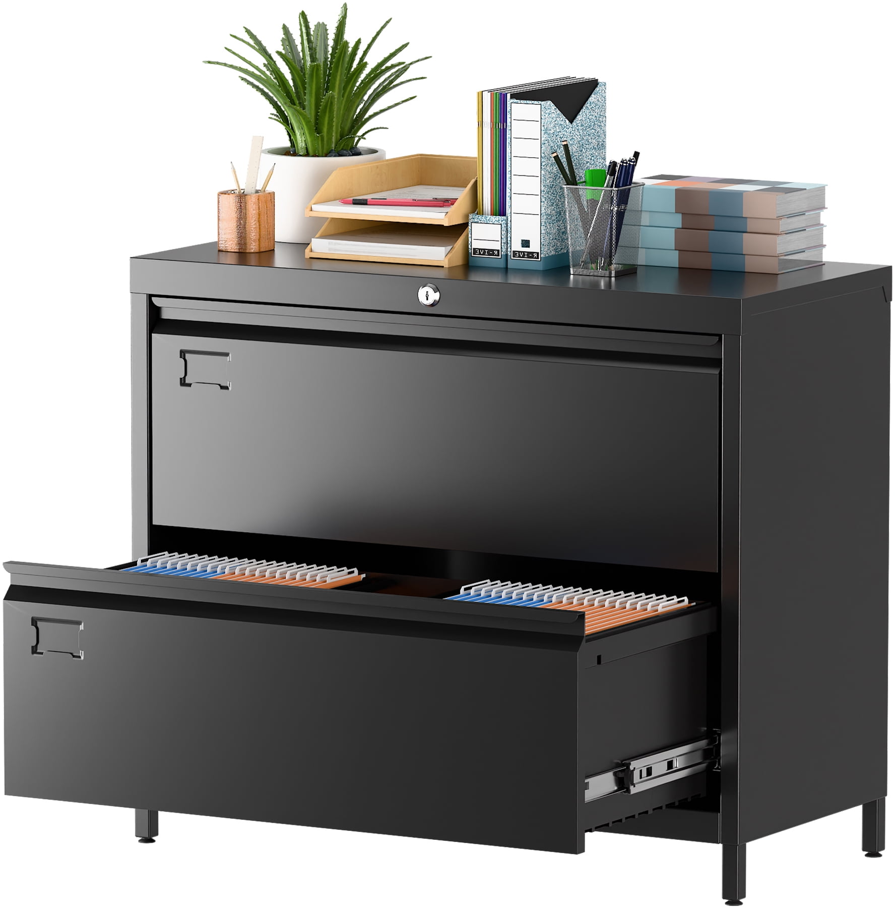 JAORD Lateral Filing Cabinet with Lock, 2-Drawer Metal Wide Lateral ...