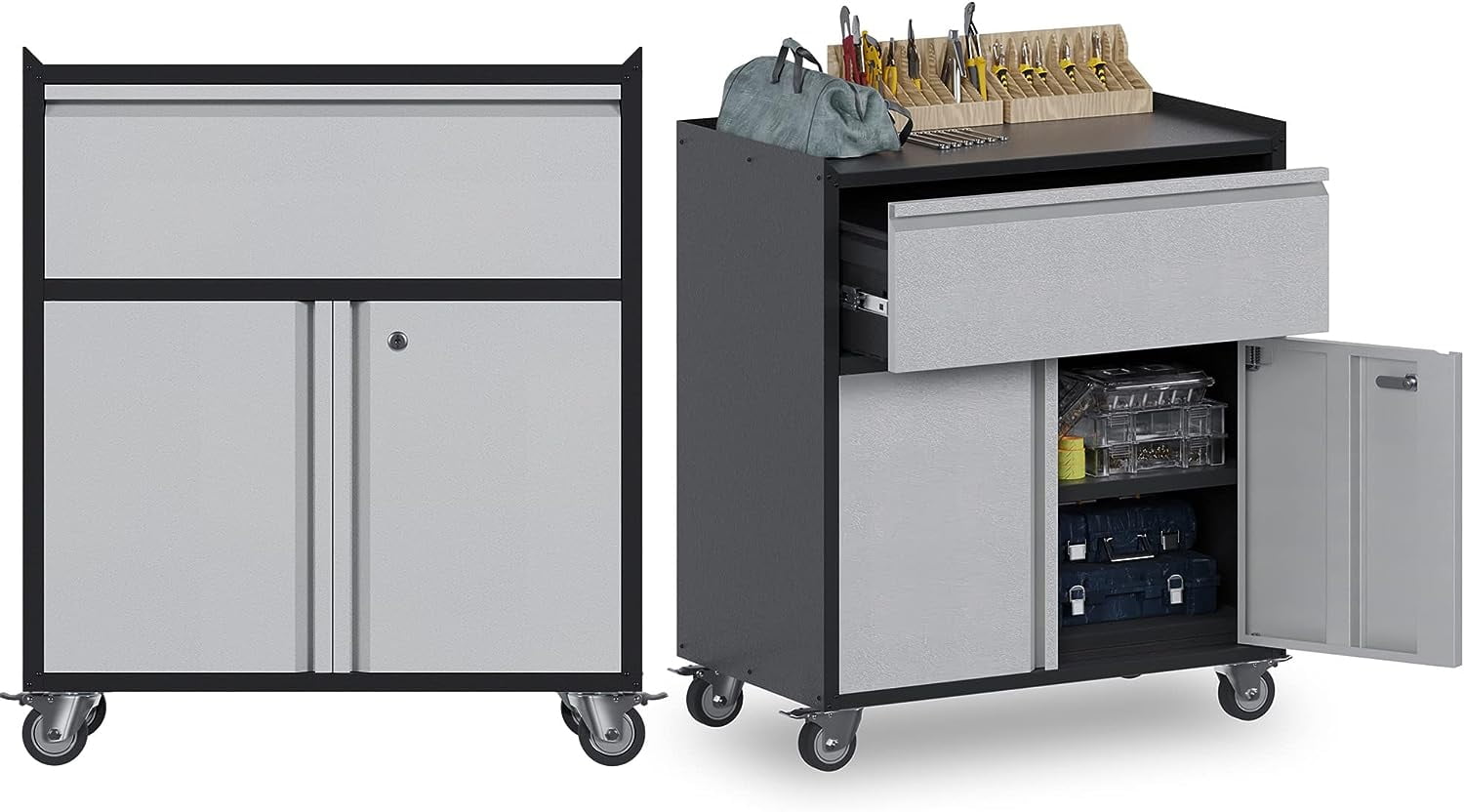 JAORD Metal Mobile Storage Cabinet with 1 Drawer，2 Doors & Adjustable ...