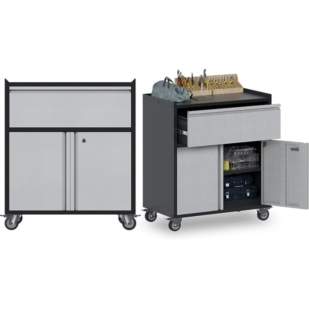 JAORD Metal Mobile Storage Cabinet with 1 Drawer，2 Doors & Adjustable ...