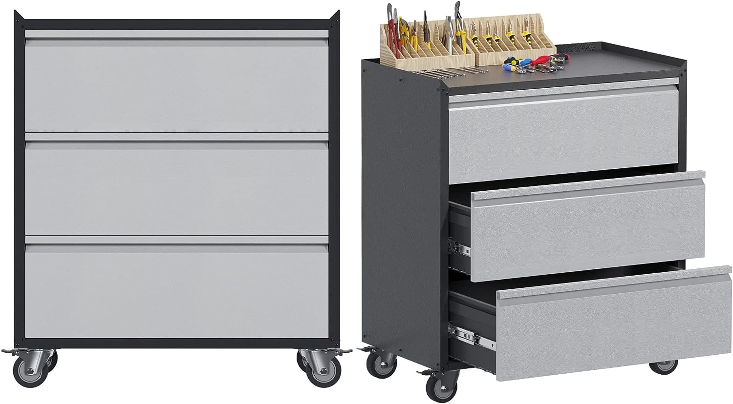 JAORD Metal Utility Cabinet, 3 Drawers, Adjustable Shelves, Black ...