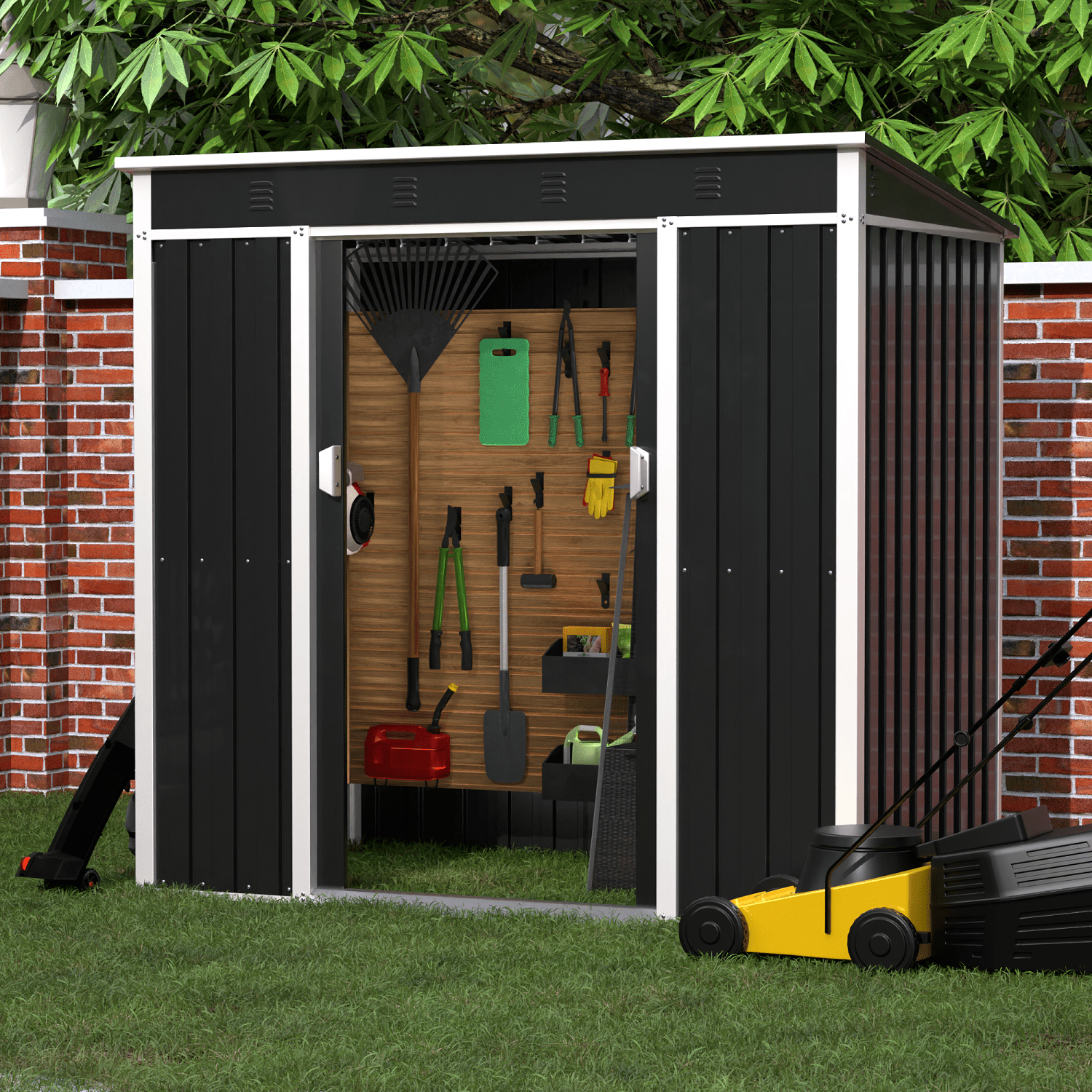 JAORD Metal Outdoor Storage Shed, 6.3x4.1 FT Steel Utility Tool Shed ...